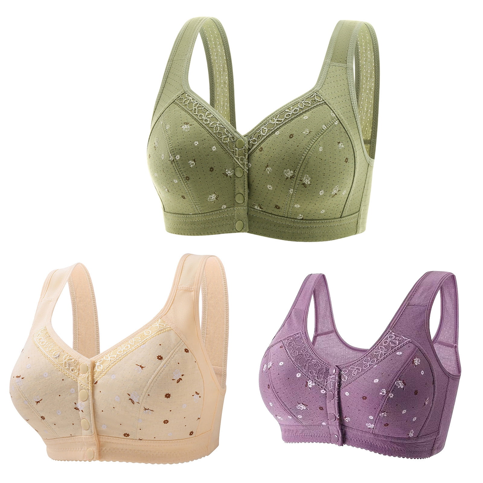 nerohusy Womens Bras No Underwire Full Support Front Closure,3 Pack ...