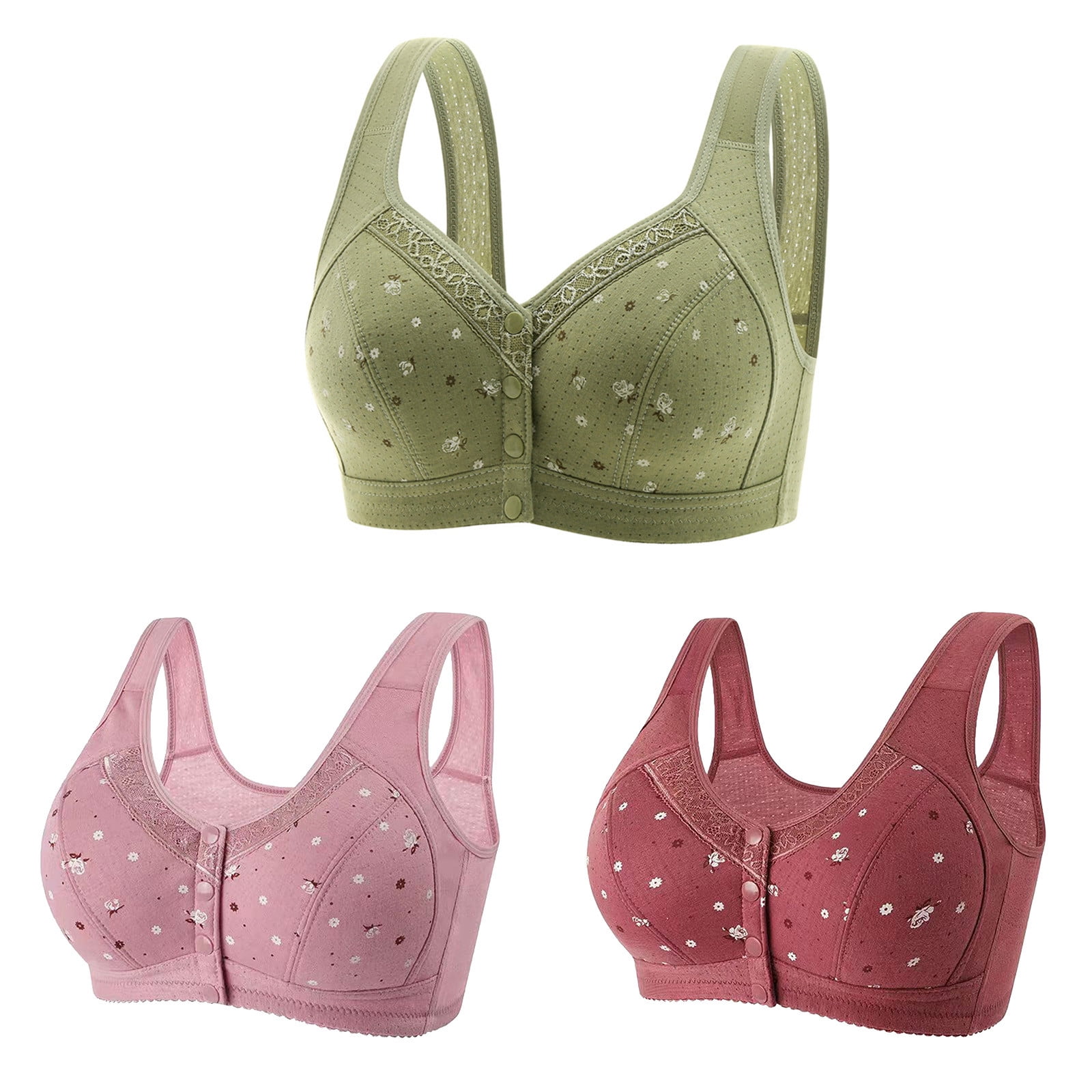 nerohusy Womens Everyday Bras,Daisy Bra for Seniors Front Button ...