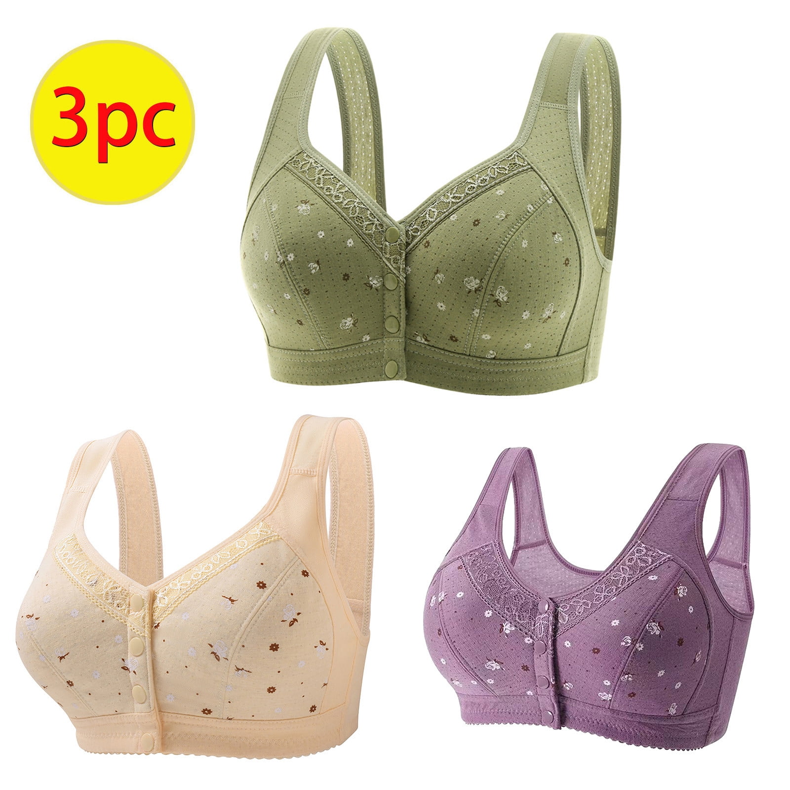 nerohusy Womens Front Closure Bras Seniors,Daisy Bras for Older Women ...