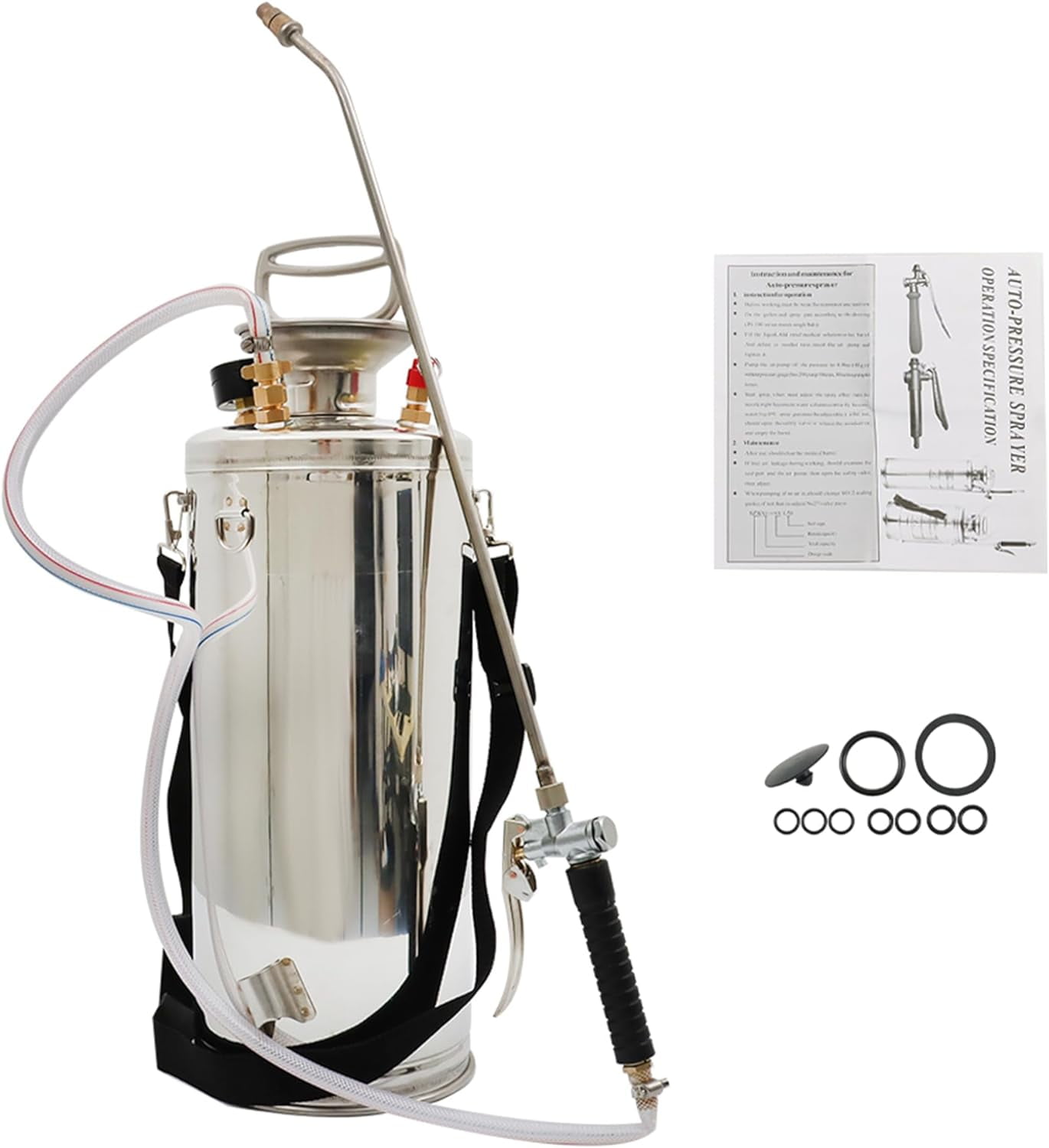 netuera 2 Gallon Stainless Steel Sprayer, 20 Wand & 3FT Reinforced Hose, Heavy Duty Hand Pump ...