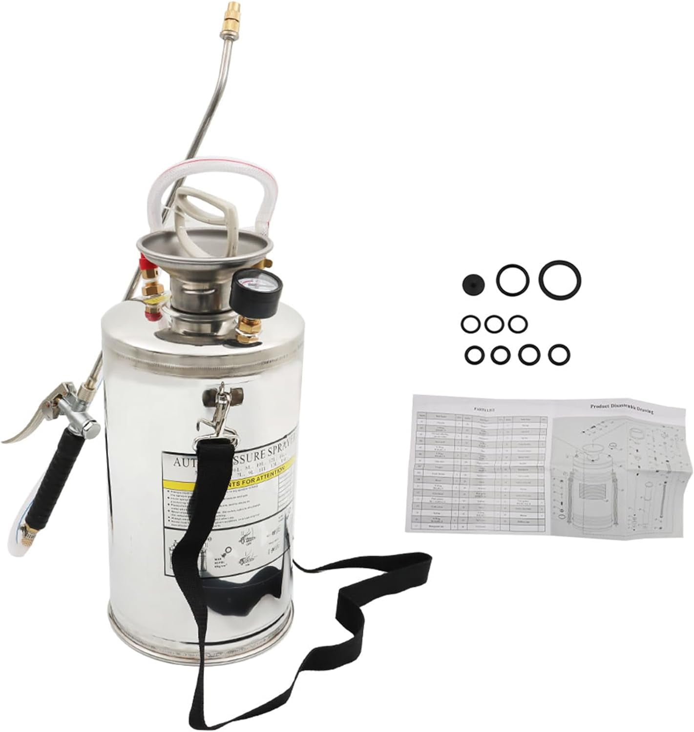 netuera 1.5 Gallon Stainless Steel Sprayer, 16 Wand & 3.3FT Reinforced ...