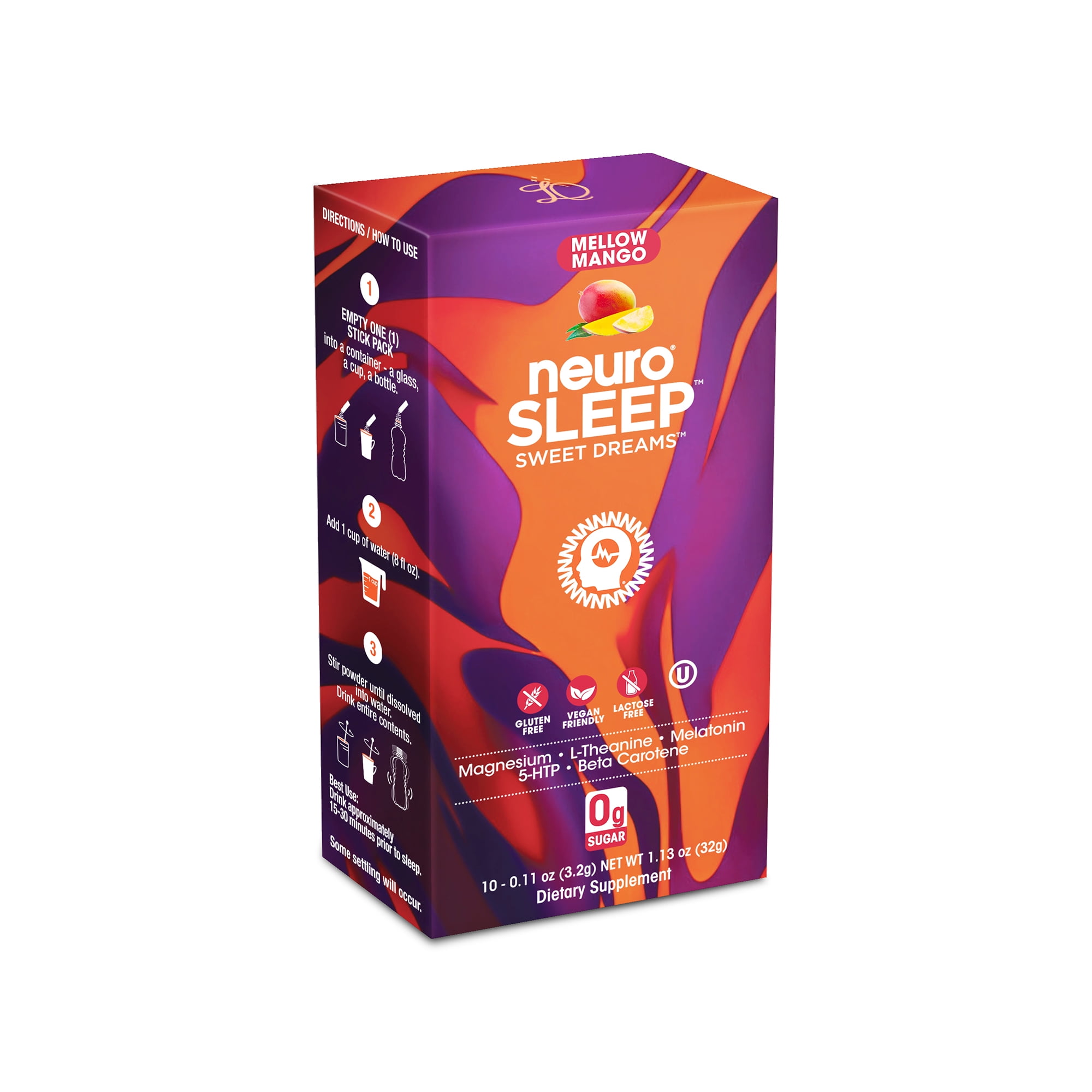 Neuro neuroSLEEP Mellow Mango Powder Stick Pack 10, Vegan with ...