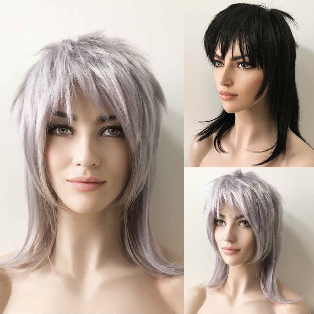 nevermindyrhead Gray Mullet Wig, Shoulder Length Straight Rocker Punk ...