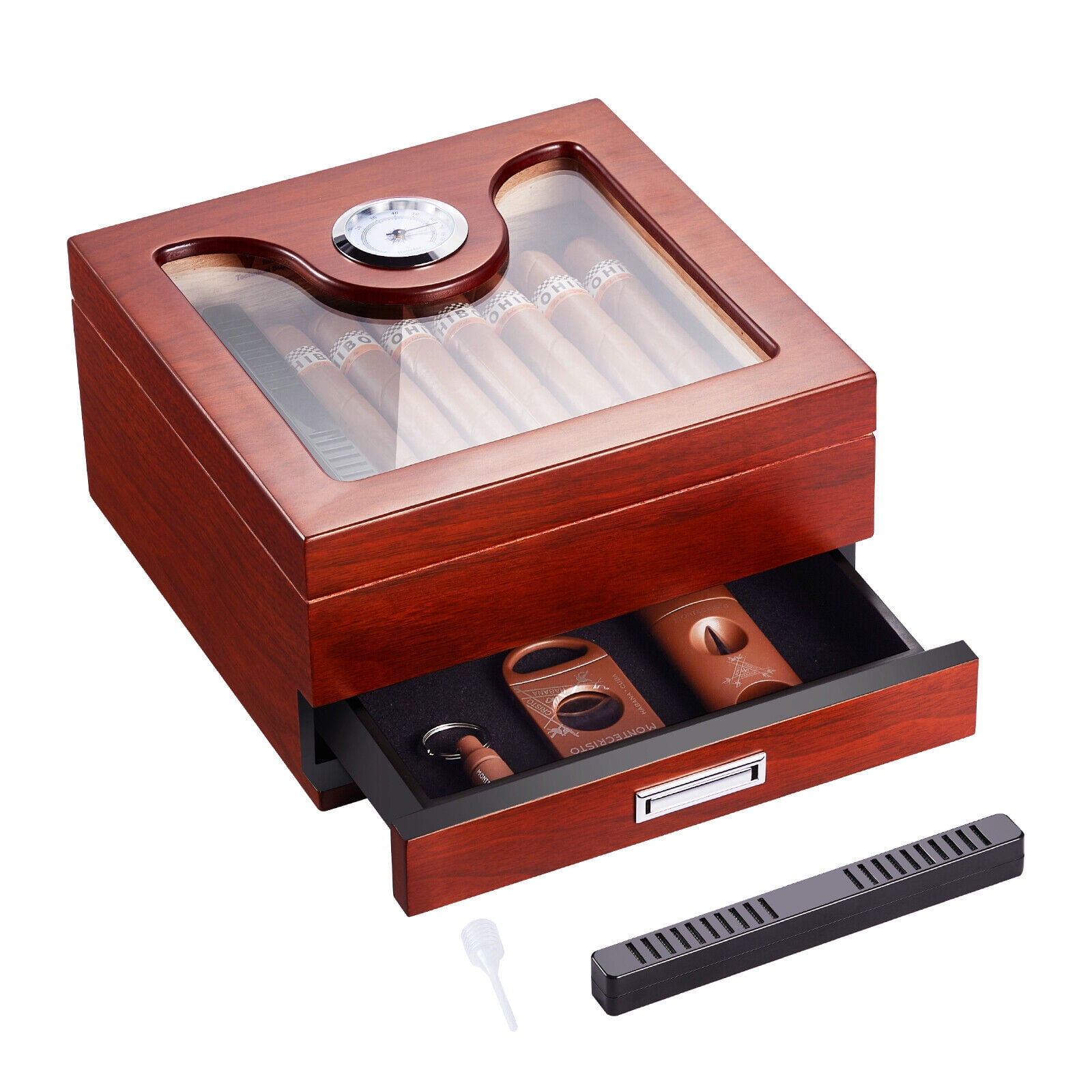 new 35 Cigar Humidor Glasstop Cedar Cigar Box Humidifier & Hygrometer ...