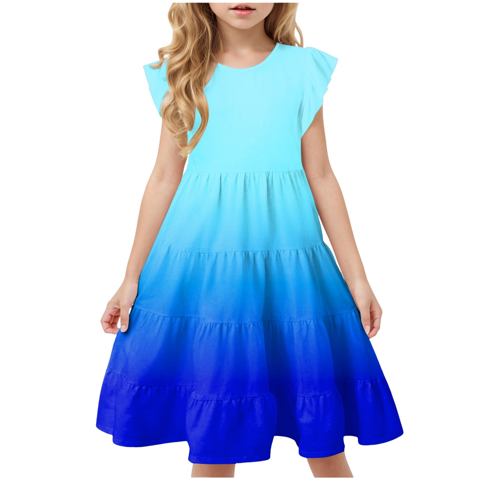 newwalpole Girls Summer Boho Sun Dress Flutter Sleeve Tween Ruffles ...