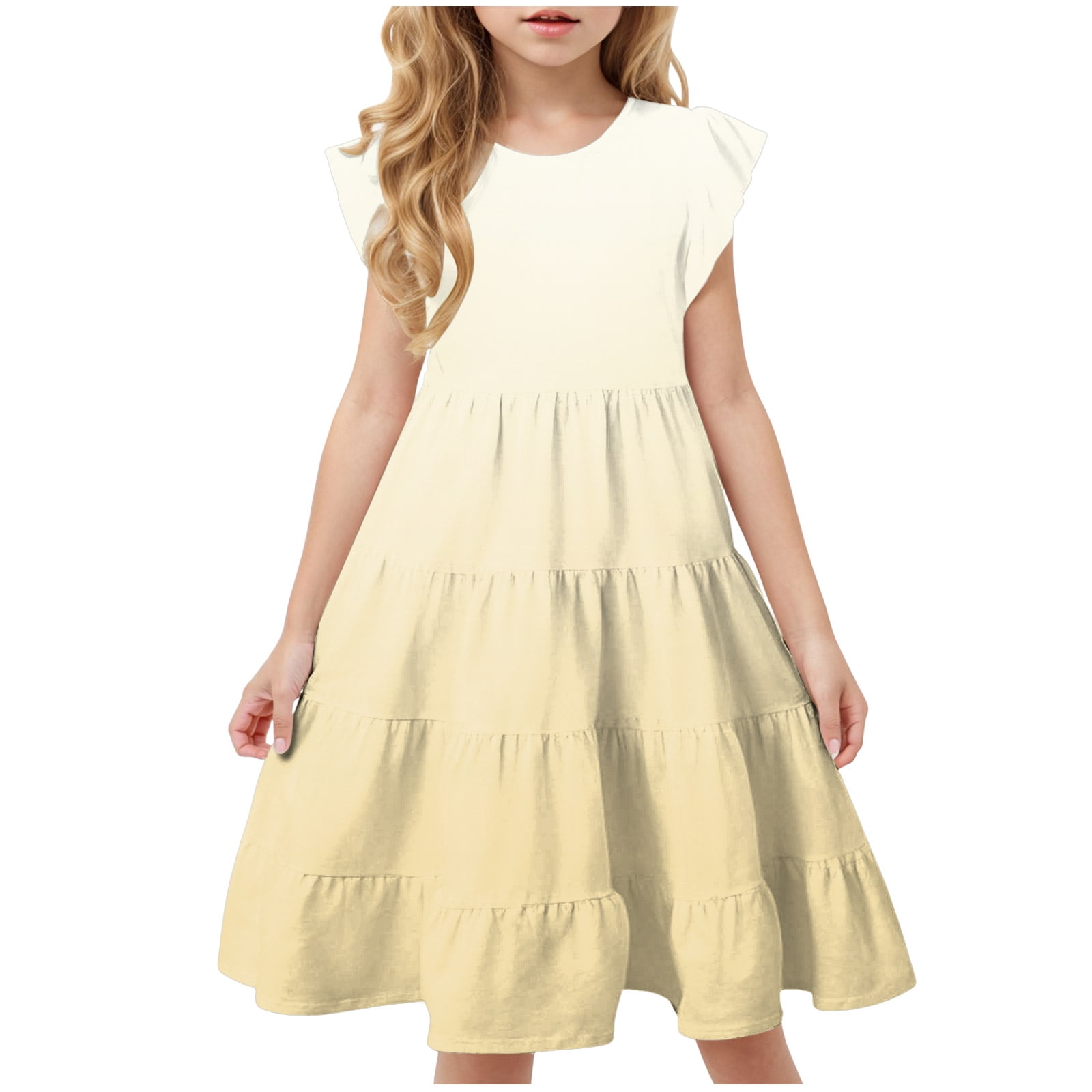 newwalpole Girls Summer Boho Sun Dress Flutter Sleeve Tween Ruffles ...