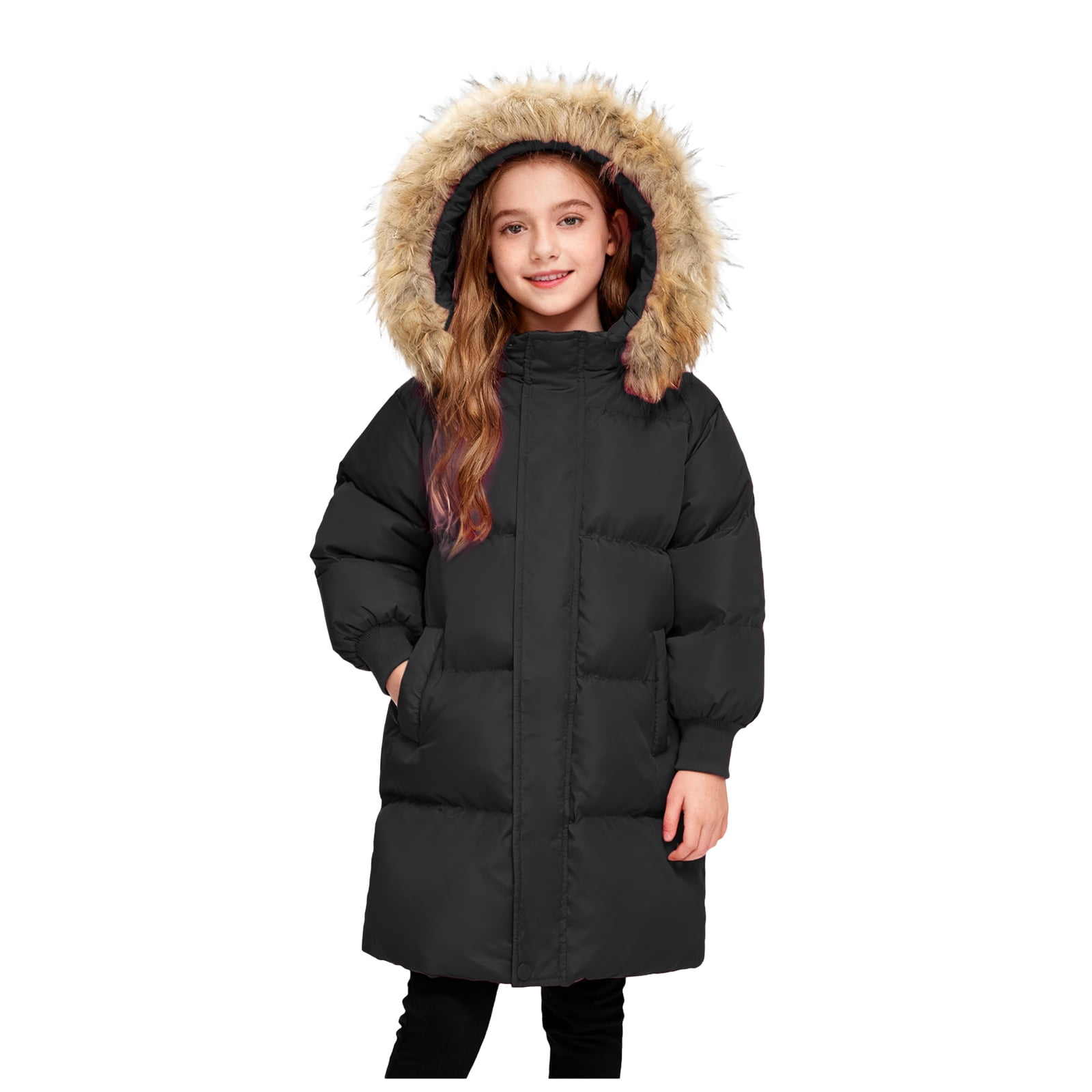 newwalpole Girls' Winter Coat Long Hooded Parka Soft Fleece Puffer ...