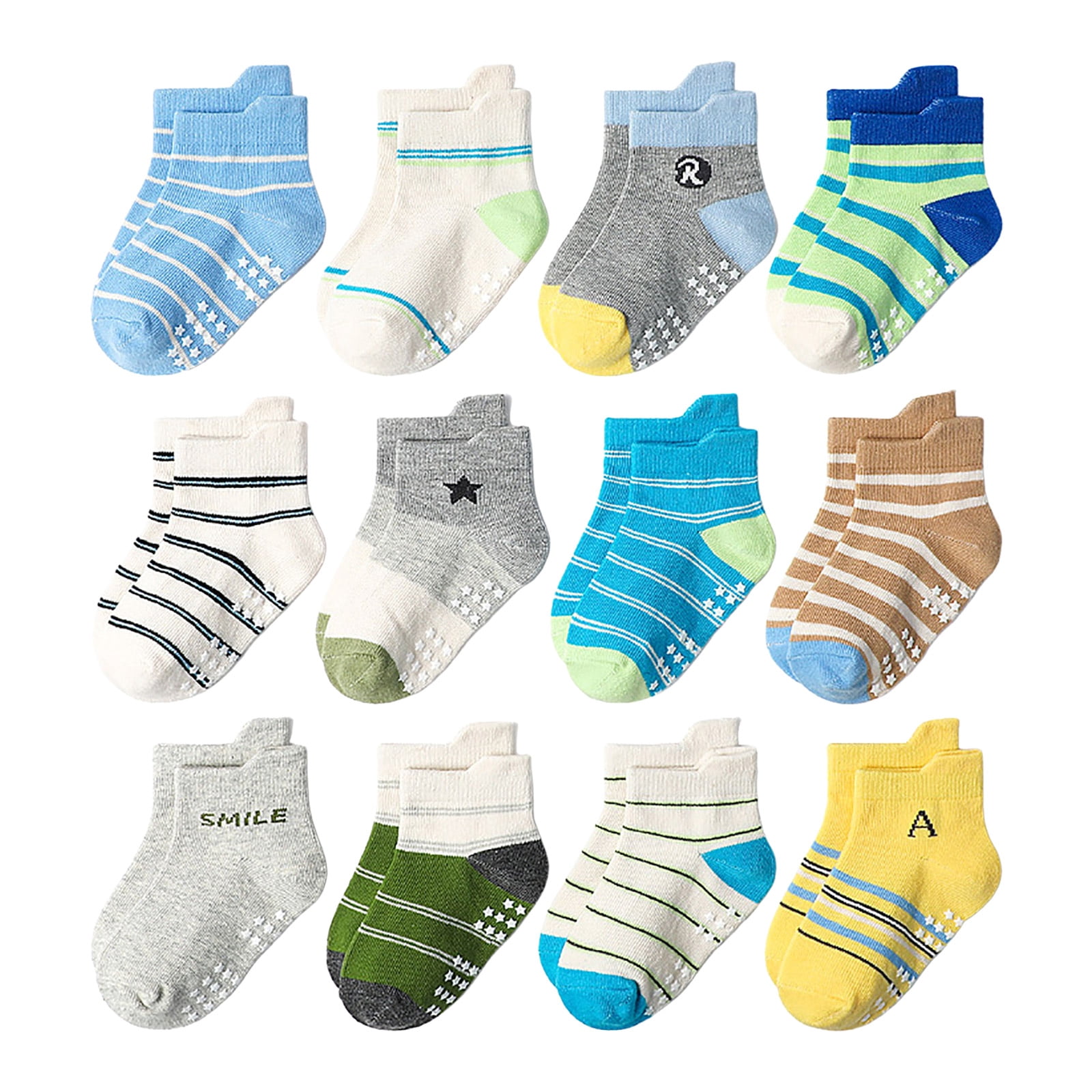 newwalpole Toddler Grip Socks for Boys 12 Pairs Non Slip Baby Boy Sock ...