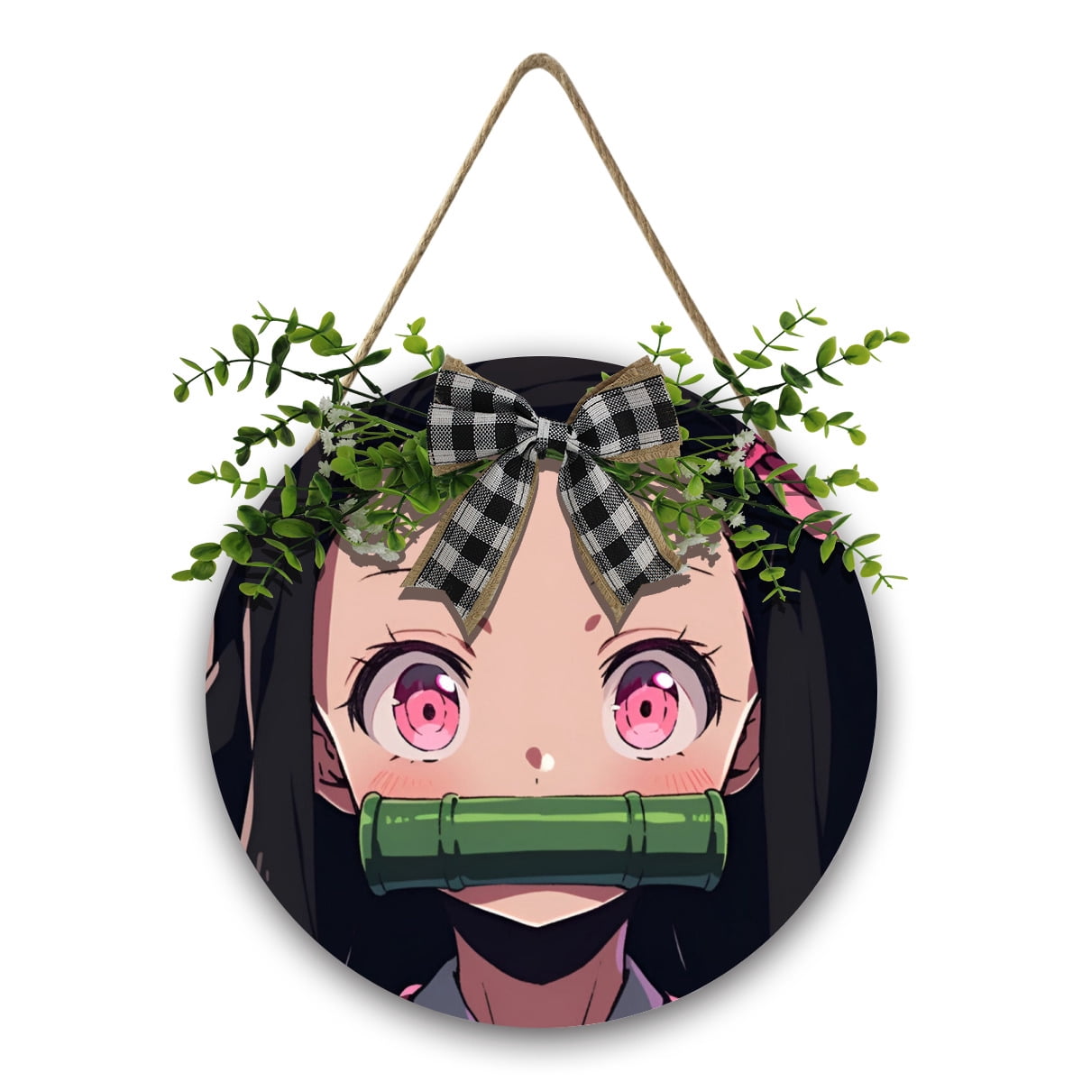 nezuko Round wooden hanging board with decorative flowers and wooden ...