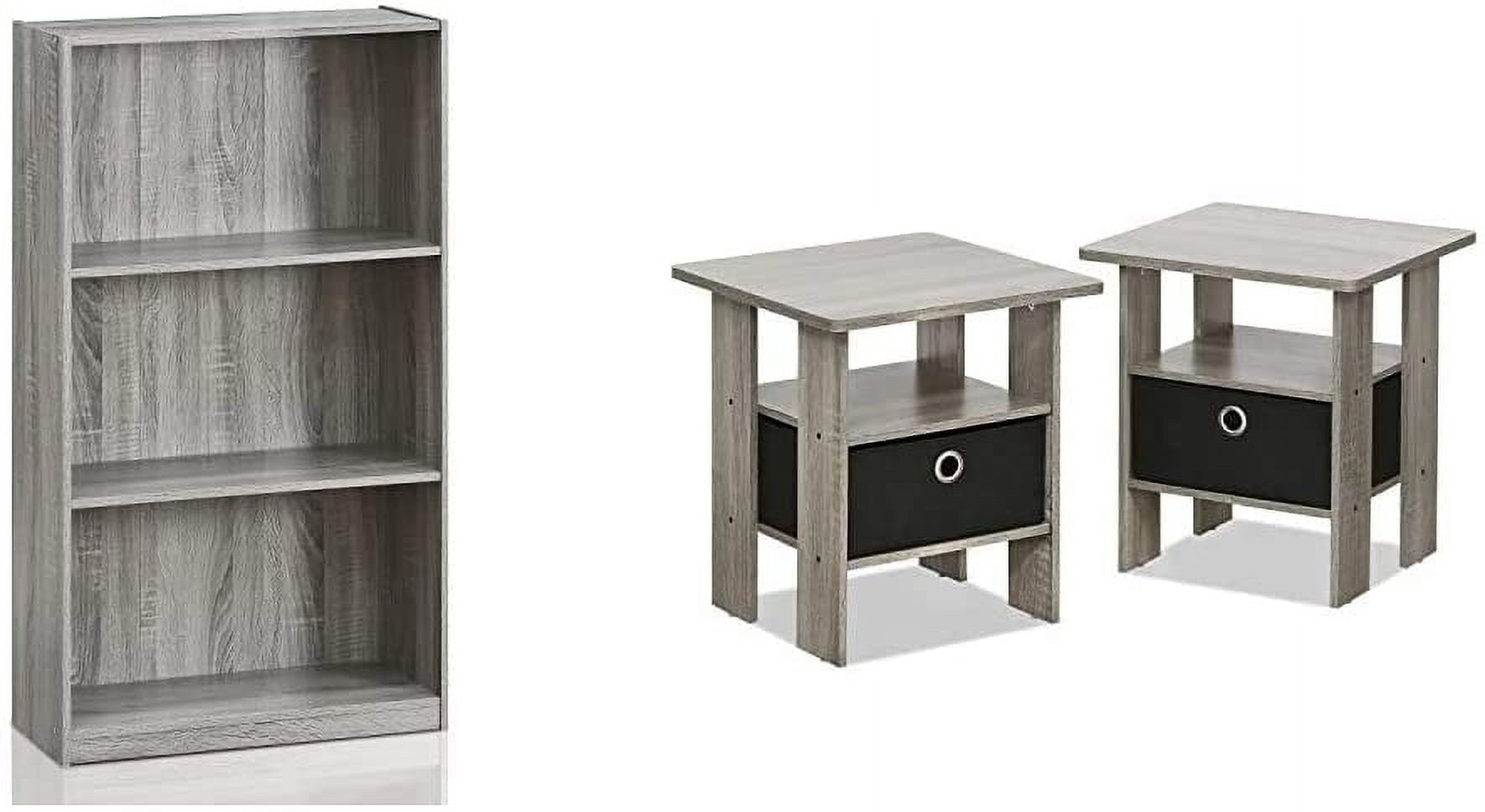 nfgbdsa Basic 3-Tier Bookcase Storage Shelves French Oak Grey/Black ...