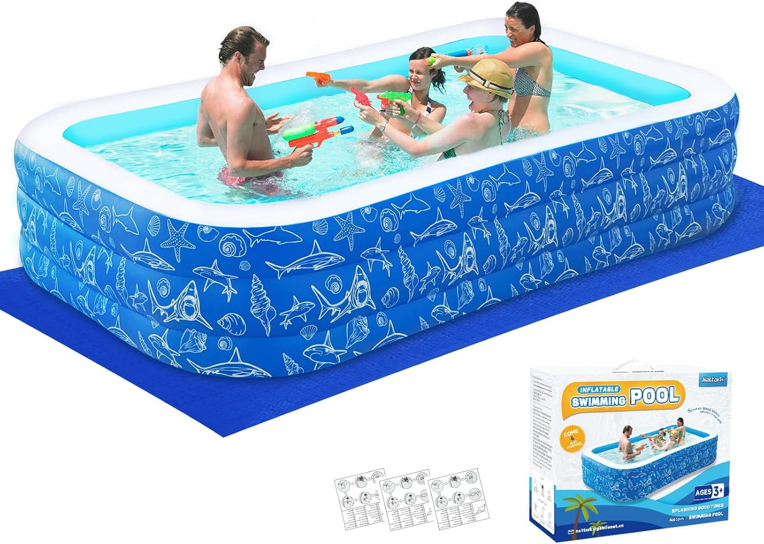 nflatable Swimming Pool for Kids and Adults- 118" x 68" x 22" Family ...