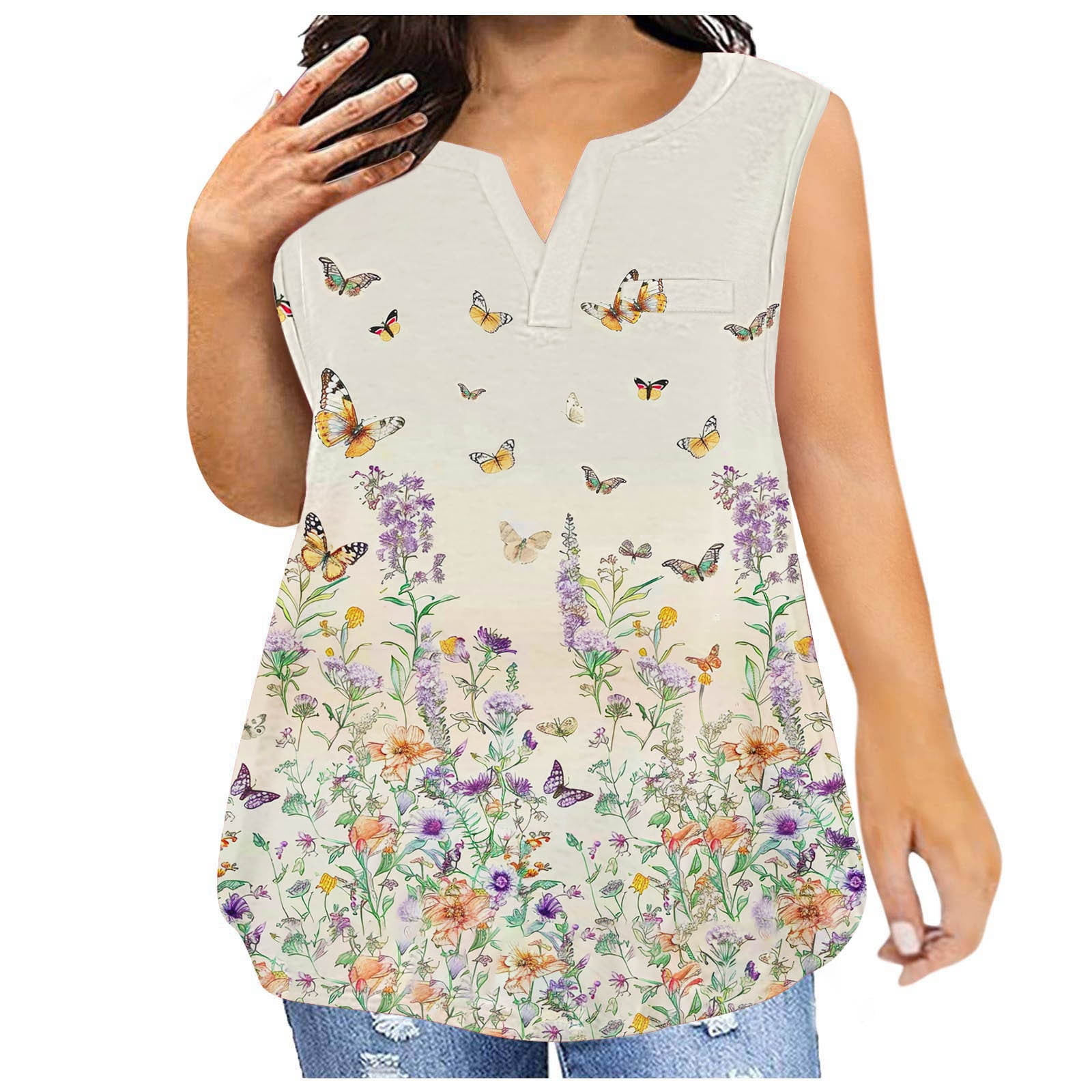 Nhapmj Tropical Tank Tops For Women Black Sleeveless Top Loose Fitting