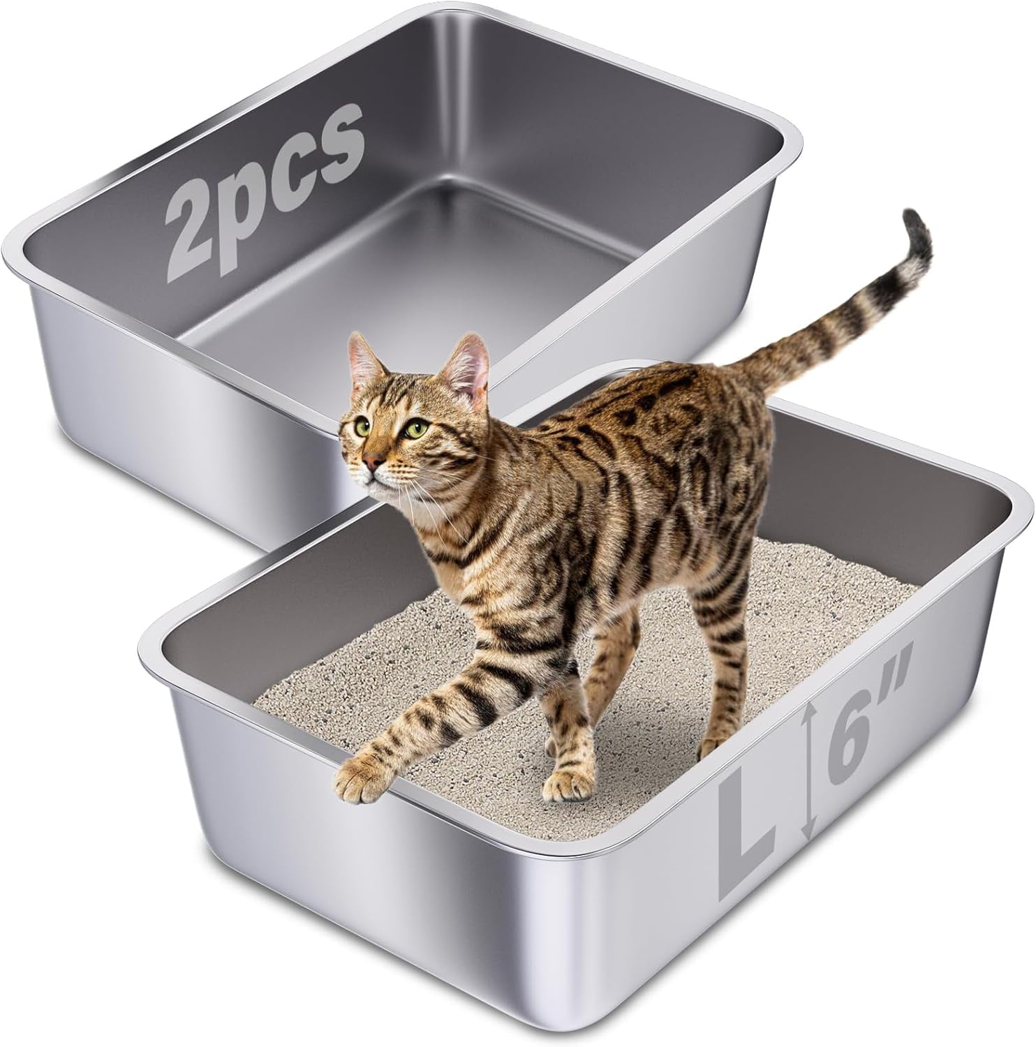 nhgdsvz Stainless Steel Litter Box 2 Pack, 20"x14"x6"(Height) Large ...
