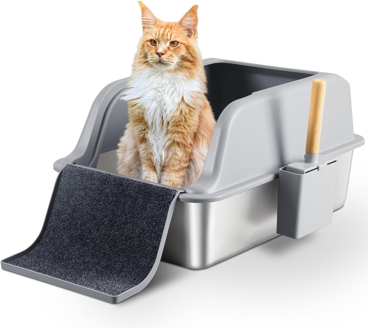 nhgdsvz Stainless Steel Litter Box with Lid, XL Cat Litter Box High ...