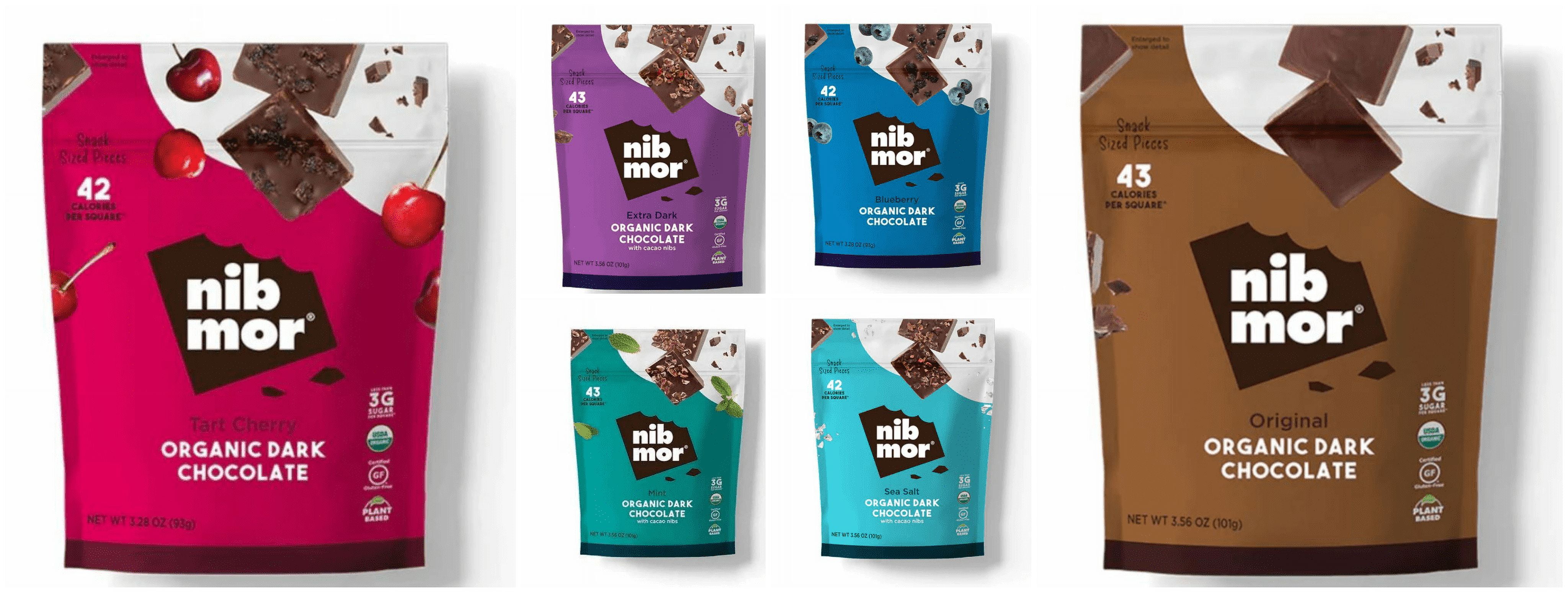 Nib Mor Organic Dark Chocolate Snacking Squares Variety Pack