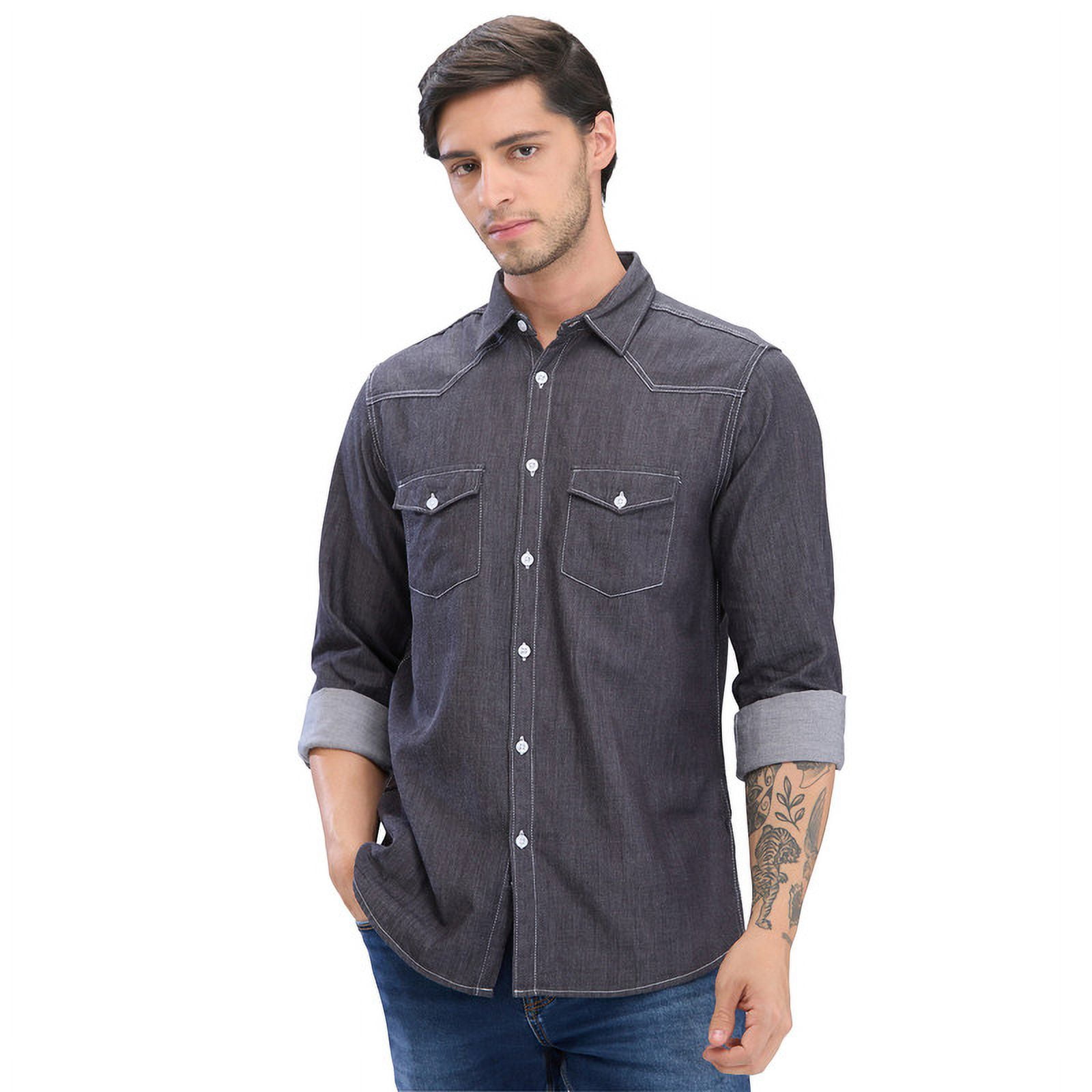 nick&jess 100% Cotton Slim Fit Mens Shirts Blackish Grey Denim with 2 ...