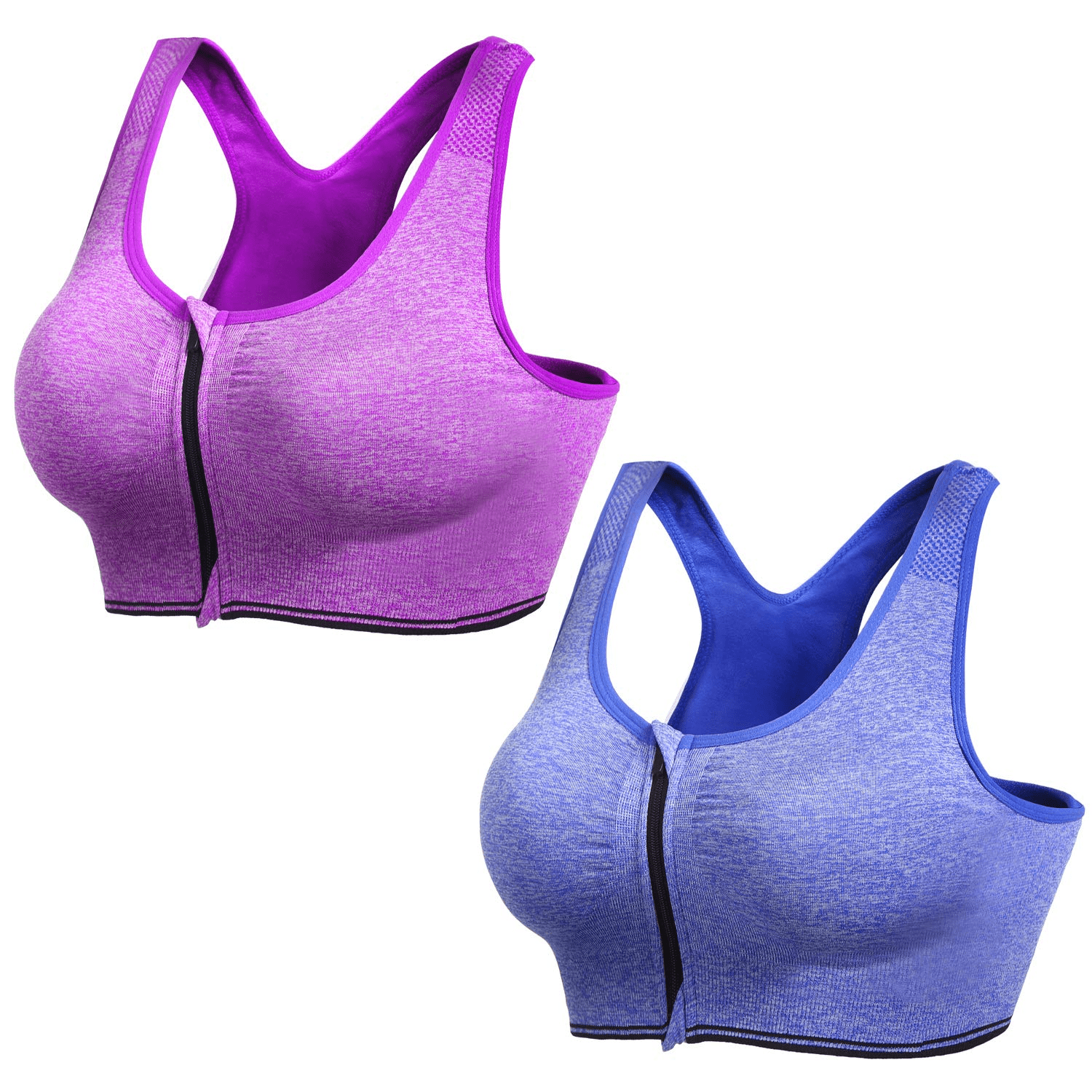 nine bull 2 Pack Zip Front Sports Bra for Women High Impact Support for ...