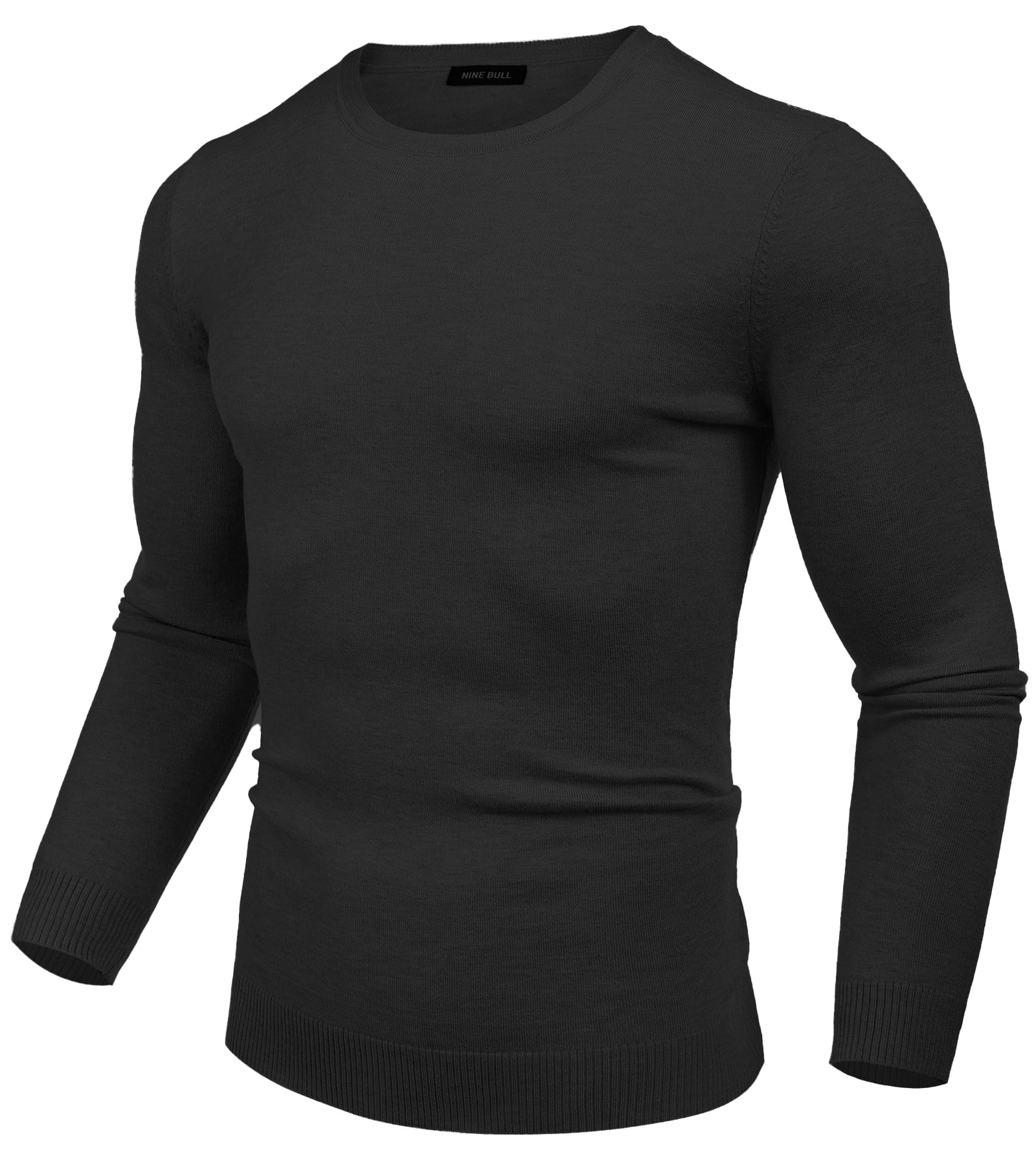 nine bull Men Knitted Sweaters Crew Neck Long Sleeve Slim Fit Pullover ...
