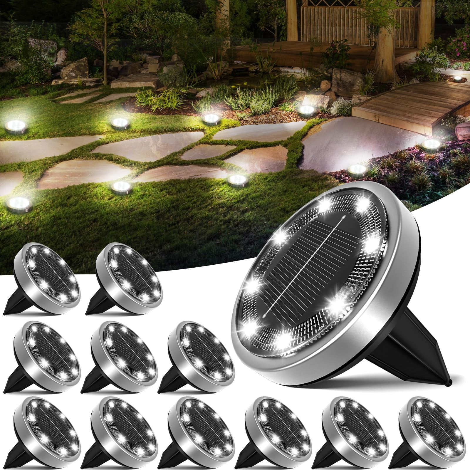 nipify 12 Pack Solar DHF10 Ground Lights Outdoor, 8 LED Solar Lights ...