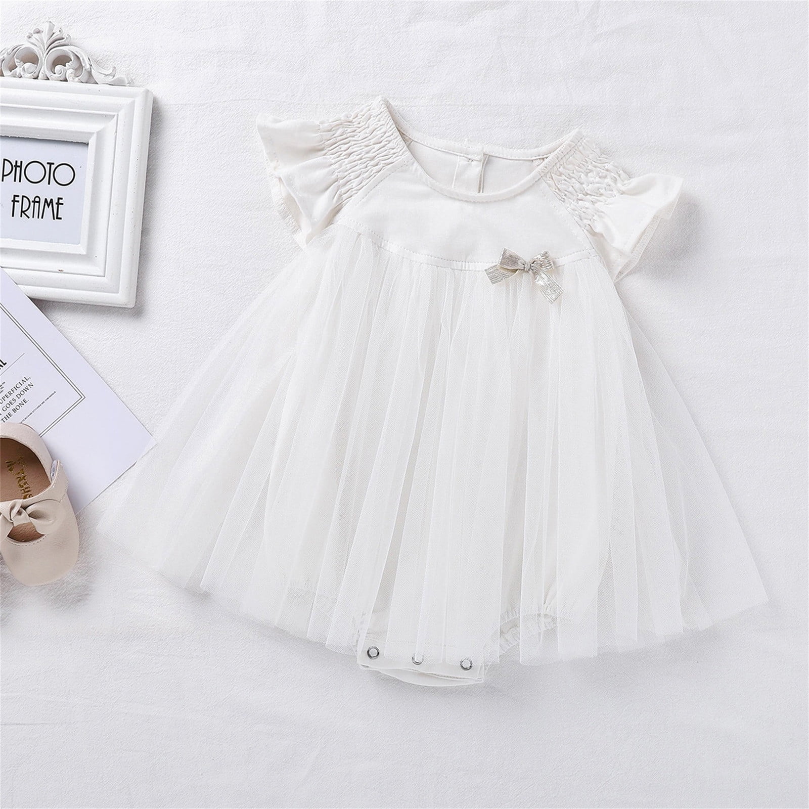 niuredltd baby girls long ruffled sleeve solid tulle dress romper ...