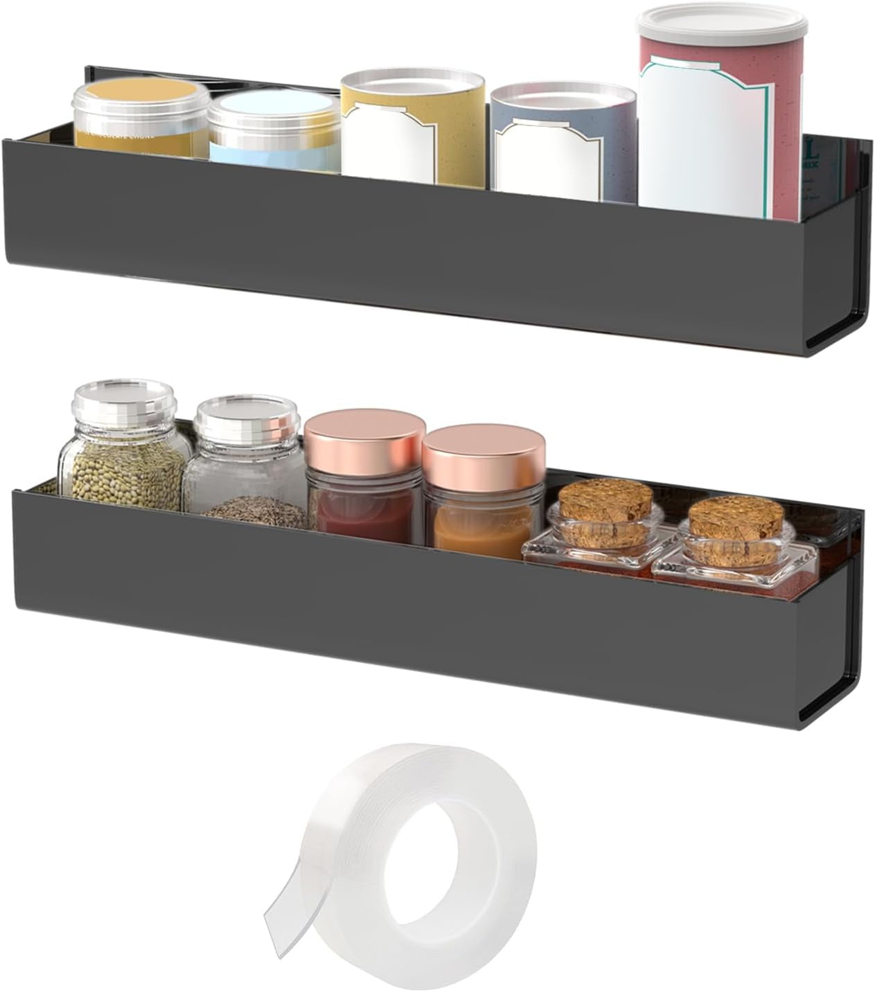 njighty Adhesive Acrylic Spice Rack with Nano Double Sided Tape Wall ...