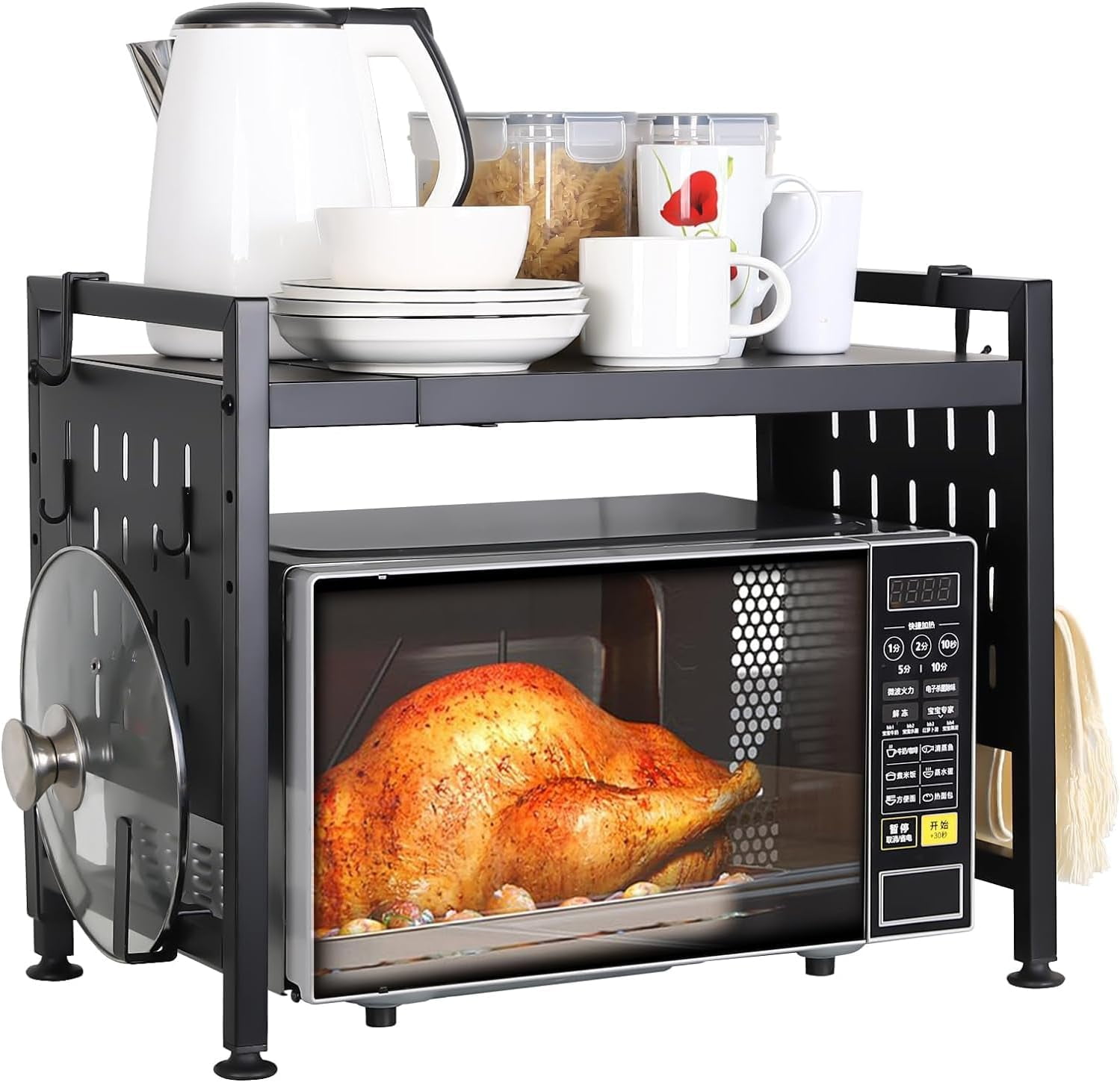 njighty Extendable Microwave Oven Rack 2 Tier Adjustable Microwave ...