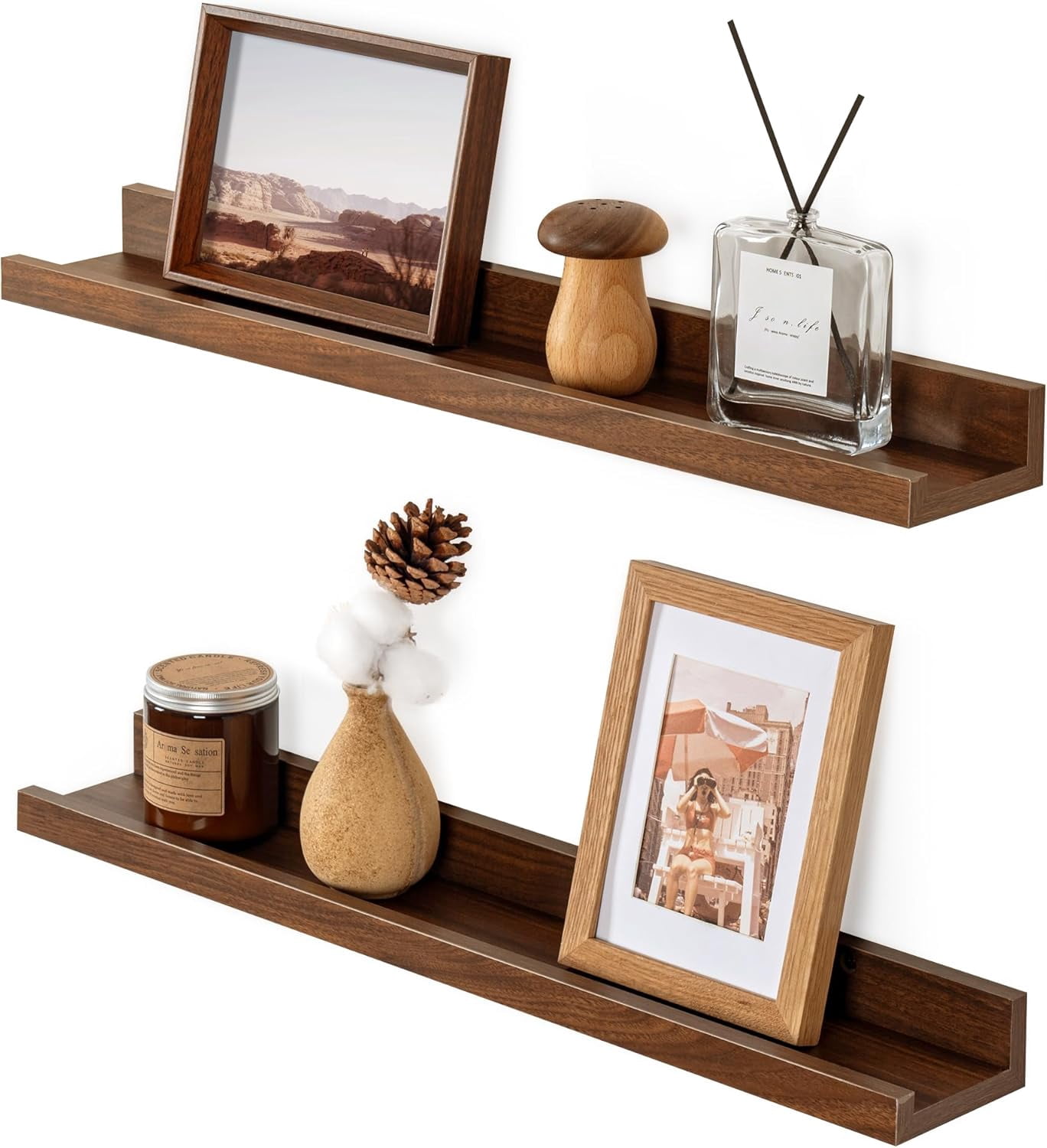 njighty Picture Ledge Shelf | 24 Inch Floating Shelves | Rustic Oak ...
