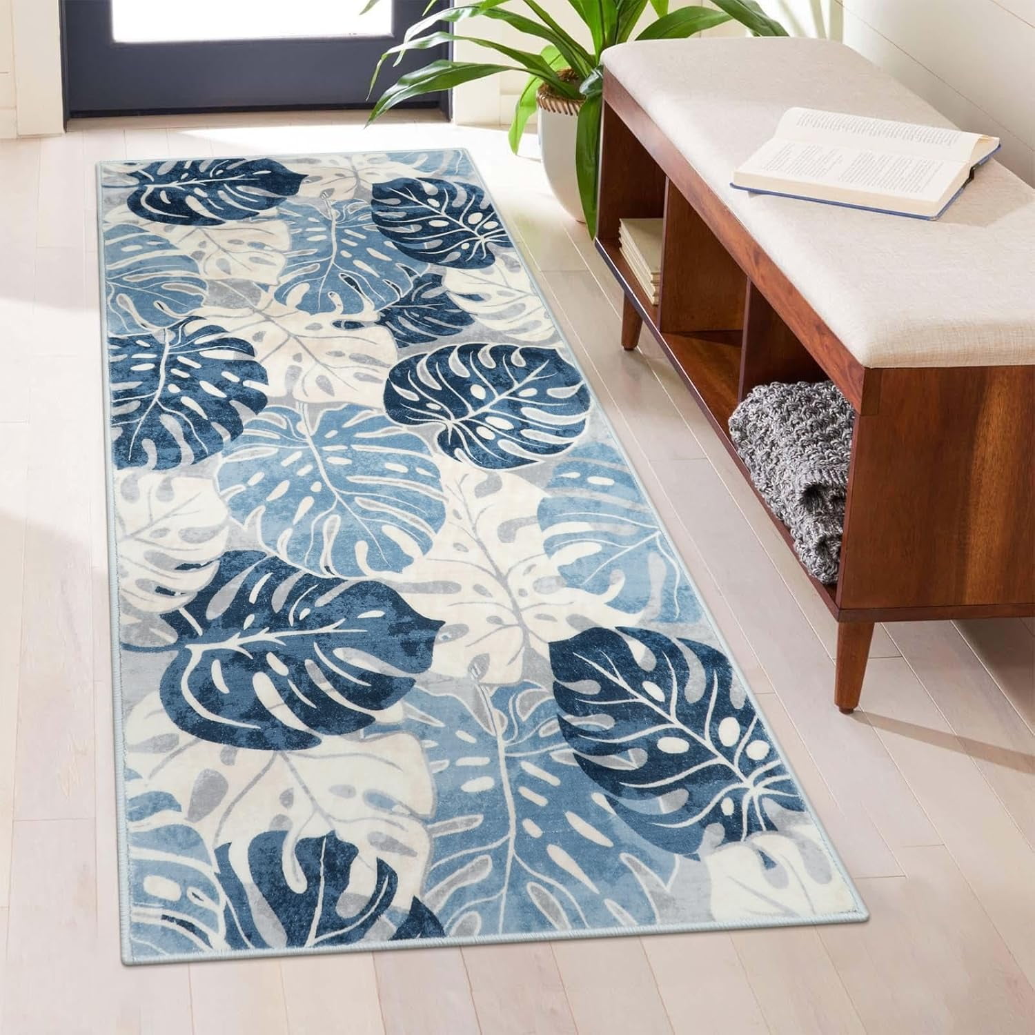 njizgyd Leaf 2x3 Kitchen Rug Small Bathroom Blue Rug Washable Bedside ...