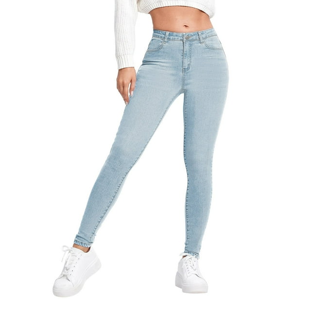 njshnmn Women's High Rise Stretch Skinny Ripped Jeans Denim Jean Plus ...