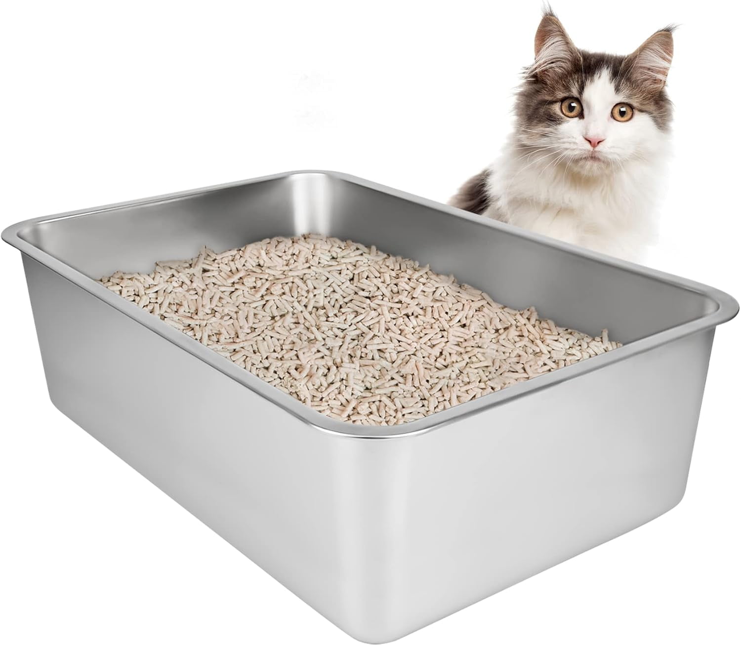 njuiklgd Stainless Steel Cat Litter Box, Large Metal Litter Box for ...