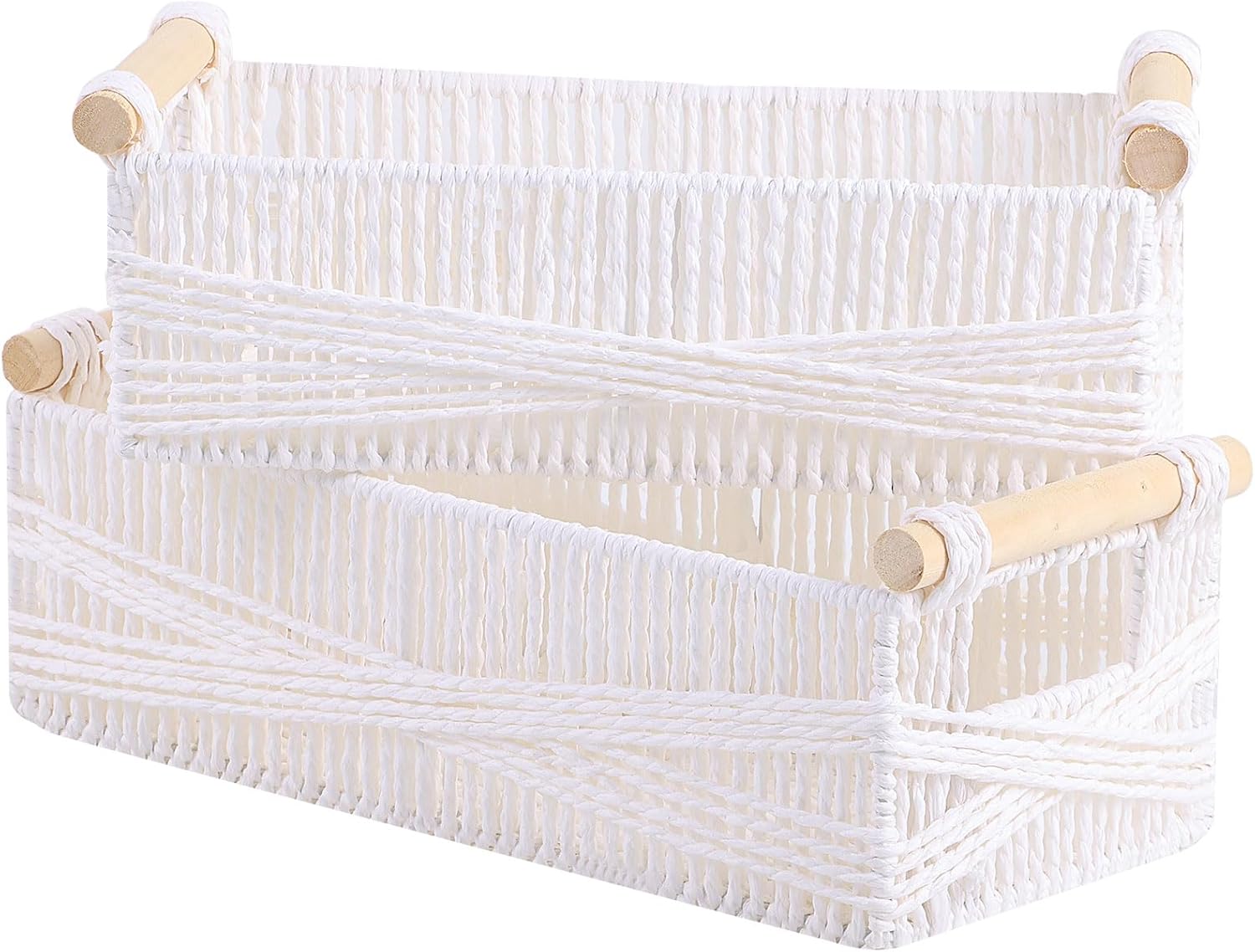 RFCUIBIJ 2-Pack Woven Storage Basket Wicker Trays with Handle Stackable ...