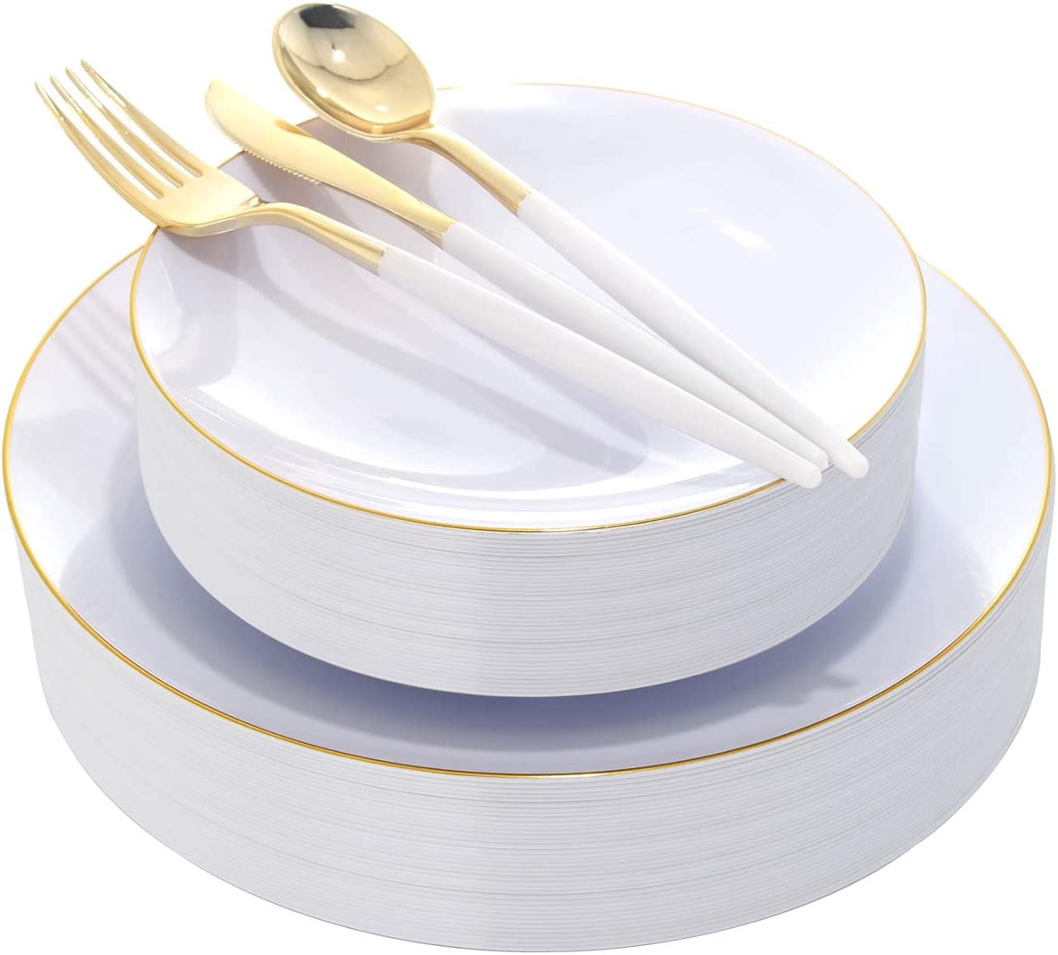 nltwyib 30 Guests Gold Plastic Plates with Disposable Silverware Gold ...