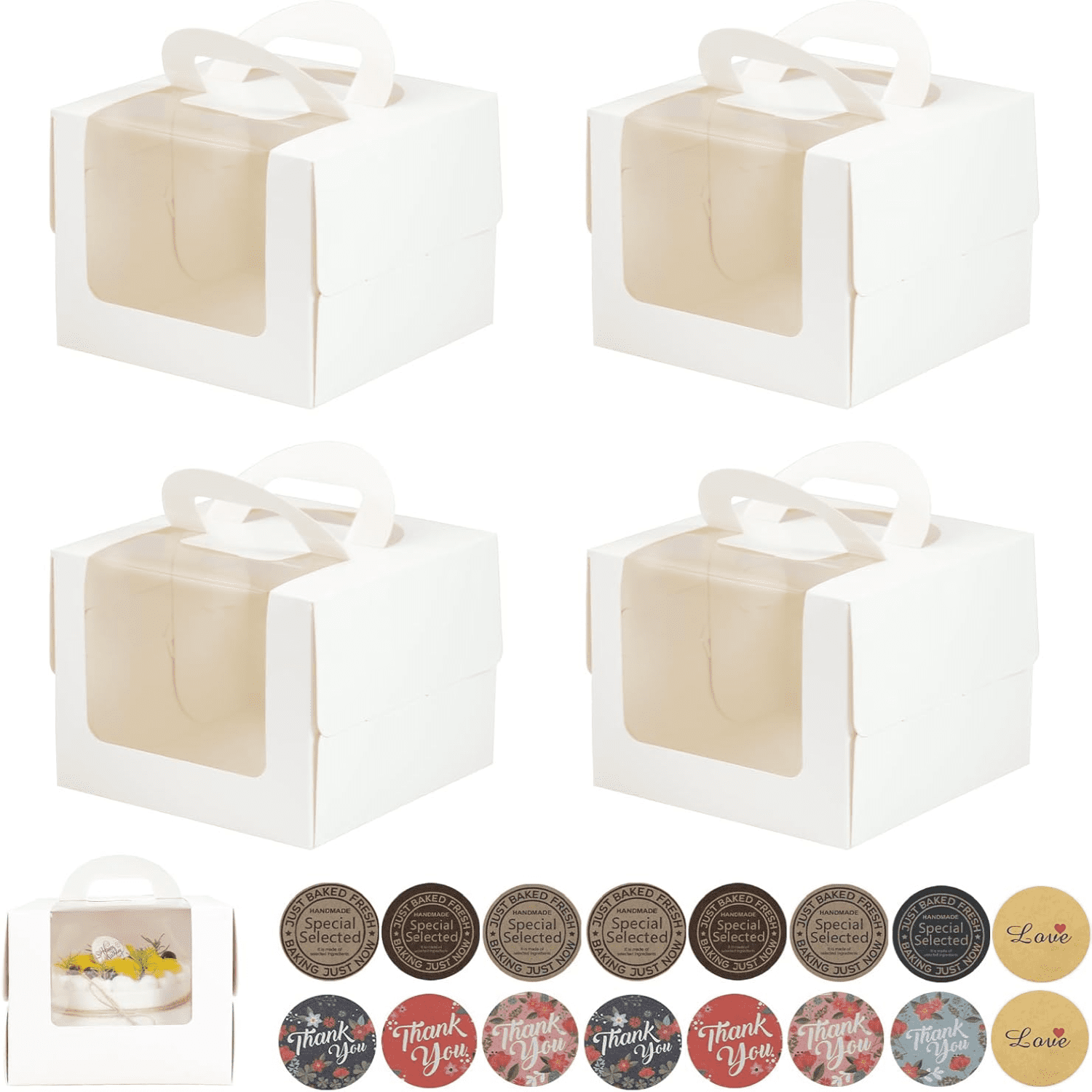 nltwyib 40Pcs 5×5×4 Inches Mini Cake Boxes-Solid White with Carry ...