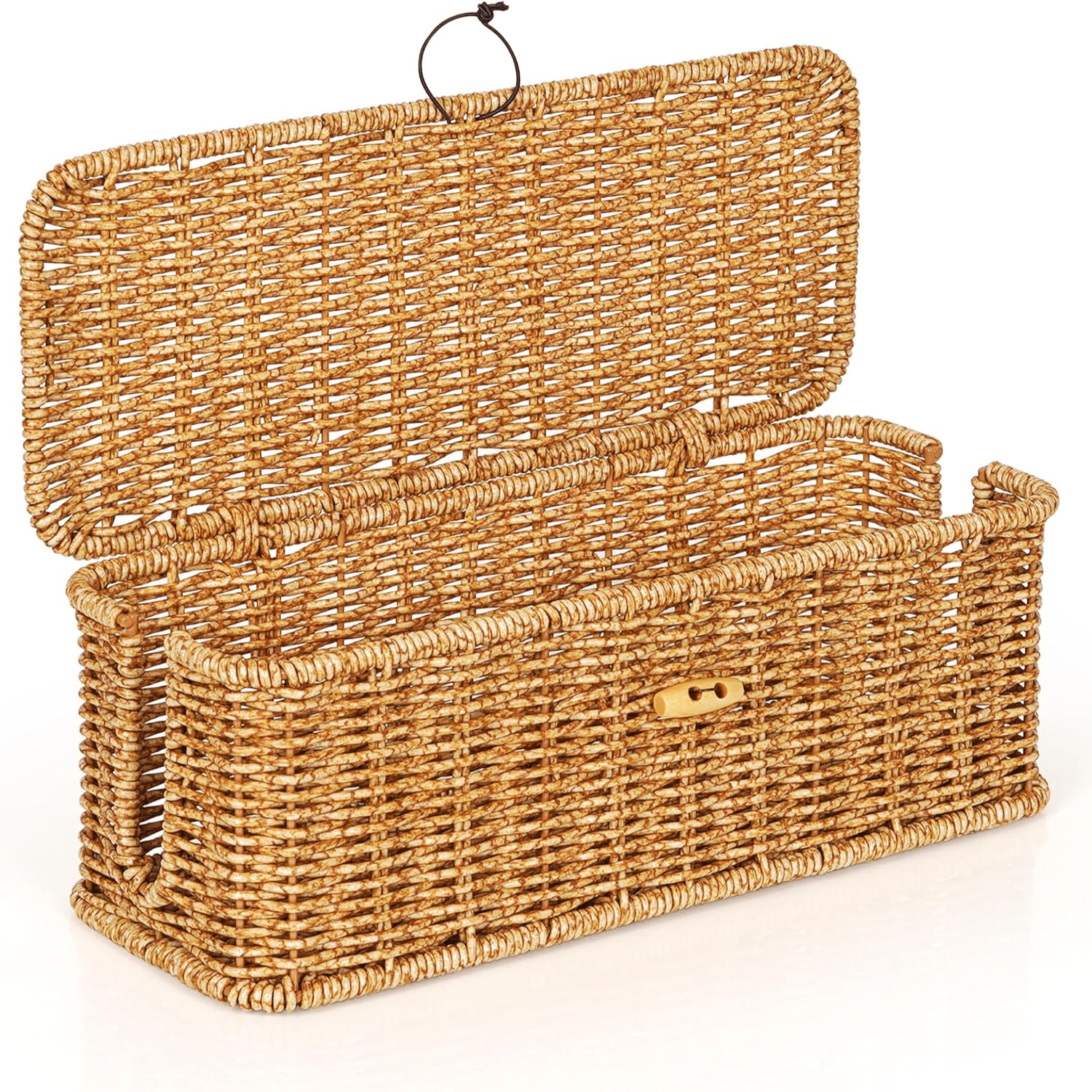 nltwyib Cable Management Handwoven Faux Rattan Cord Organizer with Lid ...