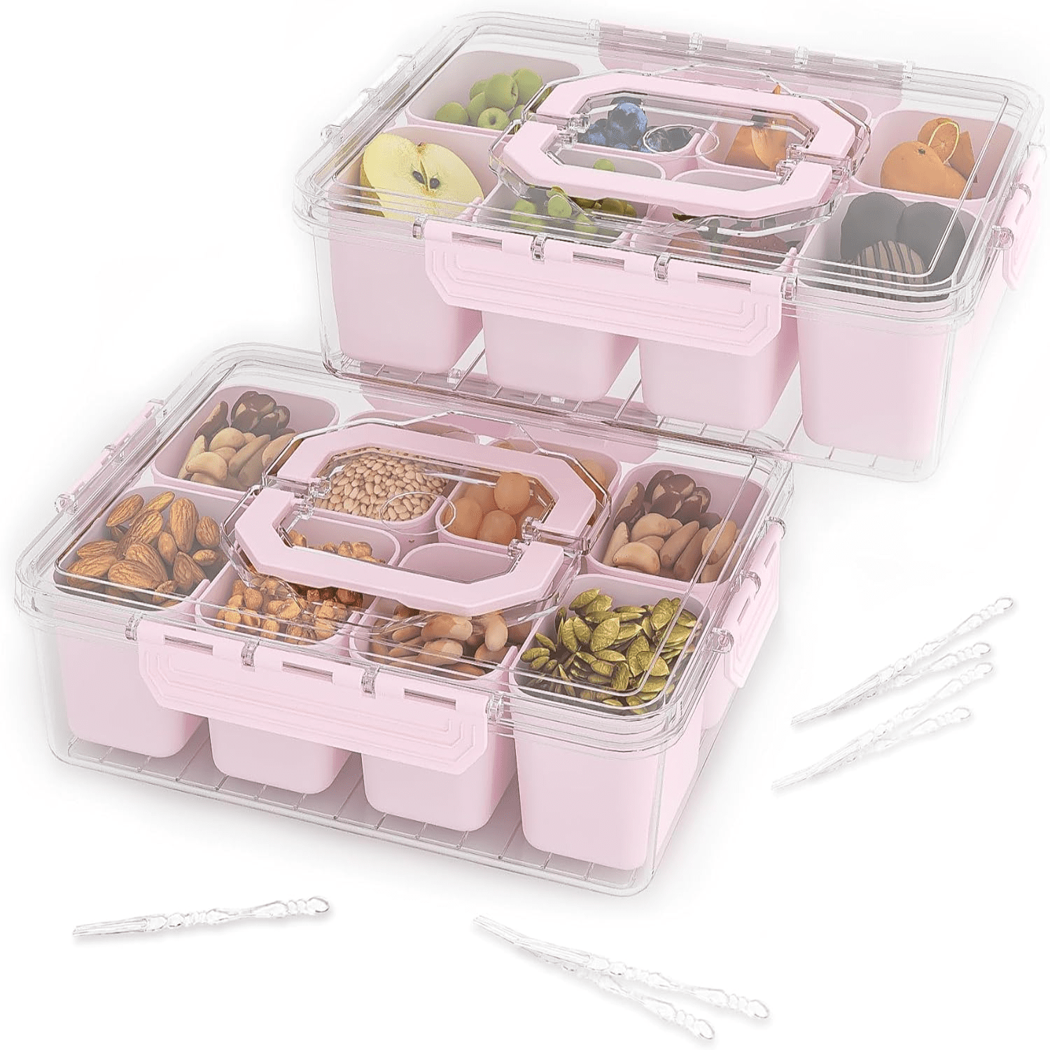 nltwyib Divided Serving Tray with Lid and Handles 8 Compartments Snack ...