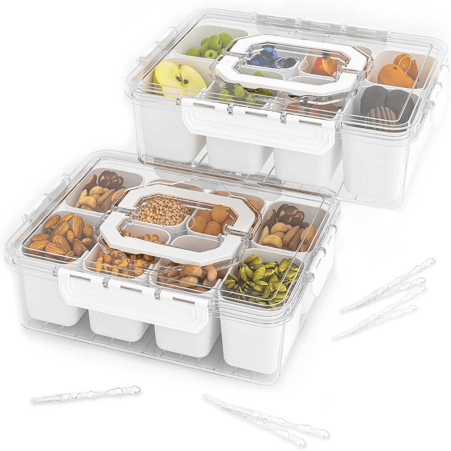 nltwyib Divided Serving Tray with Lid and Handles 8 Compartments Snack ...