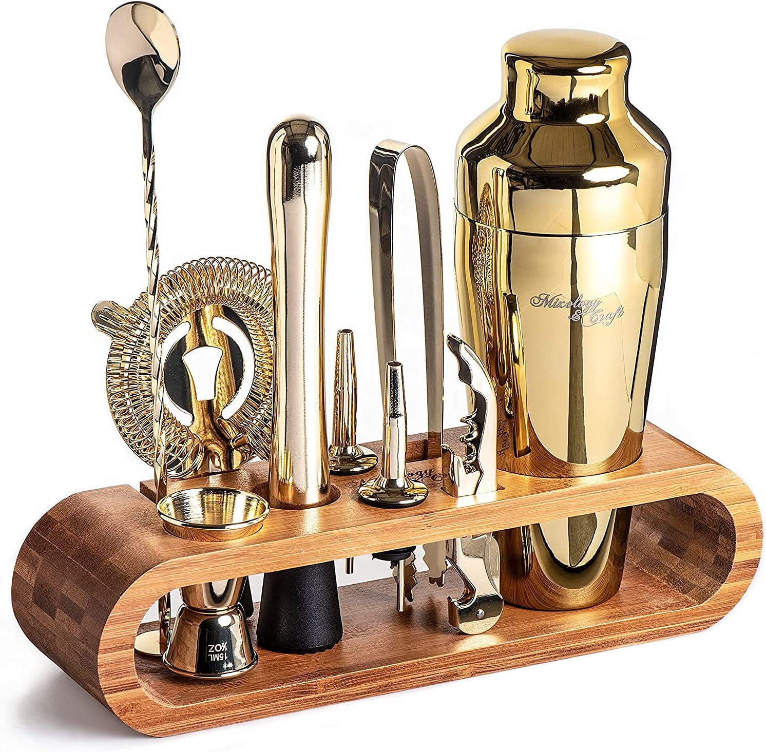 nltwyib Mixology Bartender Kit 10-Piece Bar Tool Set with Bamboo Stand ...