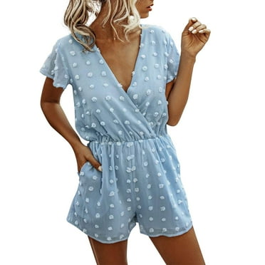 Chouyatou Women's Short Cuffed Sleeve Utility Rompers Elastic Waist ...