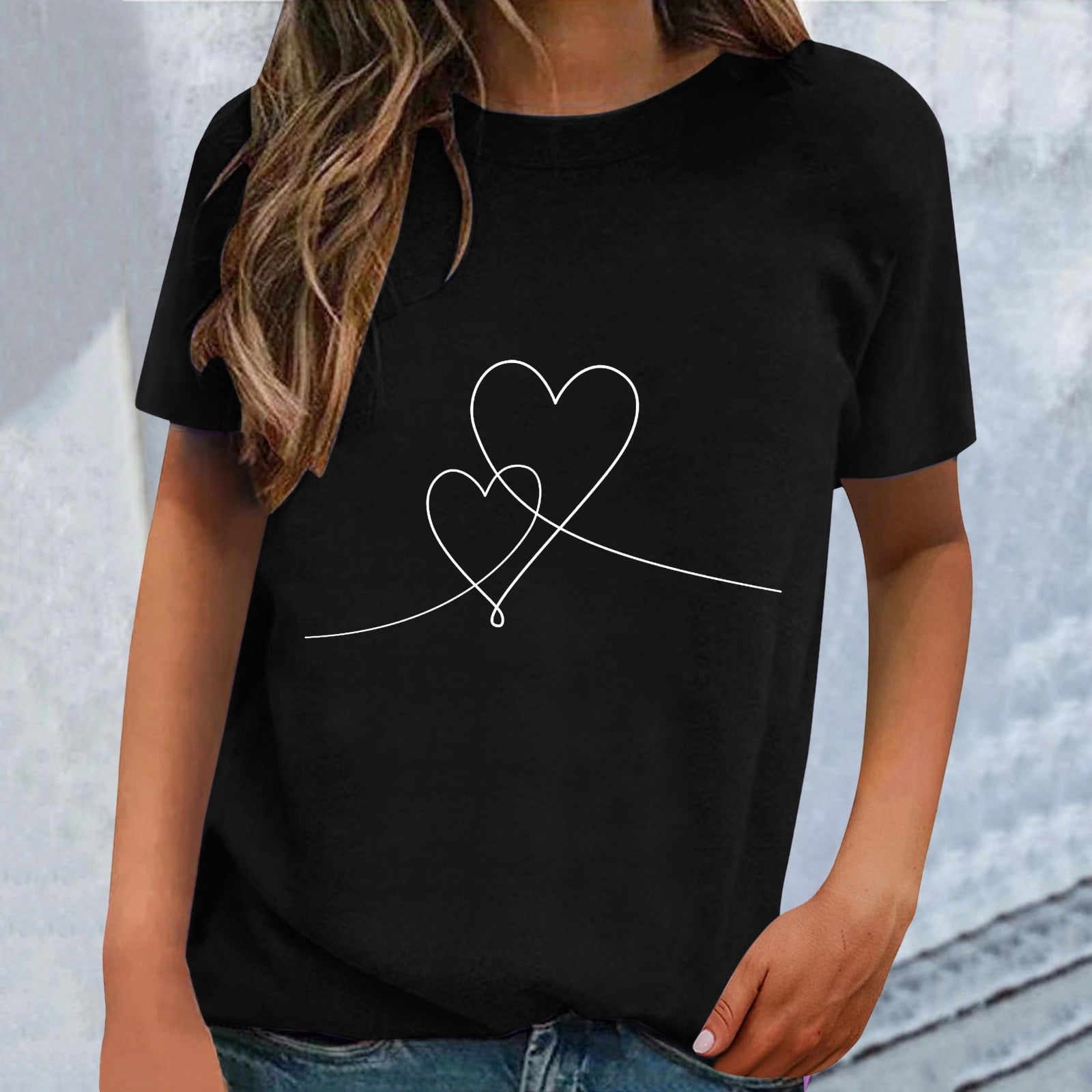 nochalofo Valentine's Day T Shirts for Women, Short Sleeve Crewneck Heart Print Graphic Tee ...