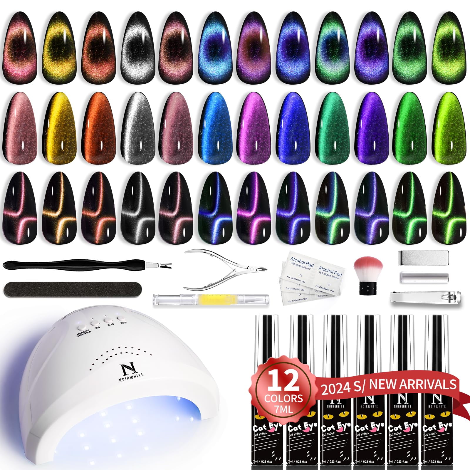 noirwhite Gel Nail Polish Kit with UV Light, Colors Sparkly Glitter 9D ...