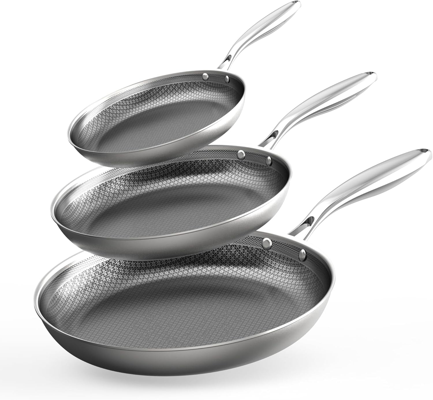 Non-toxic Frying Pans Set of 3 (8+10+12 Inch), Tri Ply Stainless Steel ...