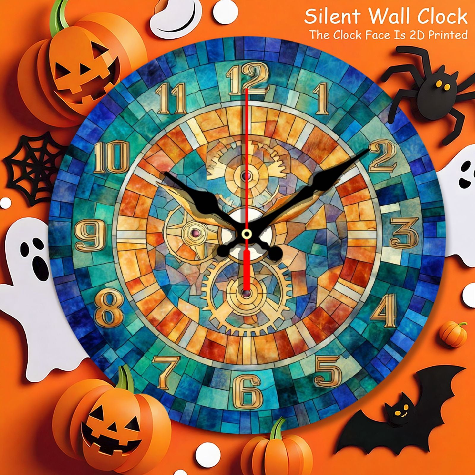 none Stained Glass Art Wall Clock - 2D Flat Silent Non-Ticking Acrylic ...