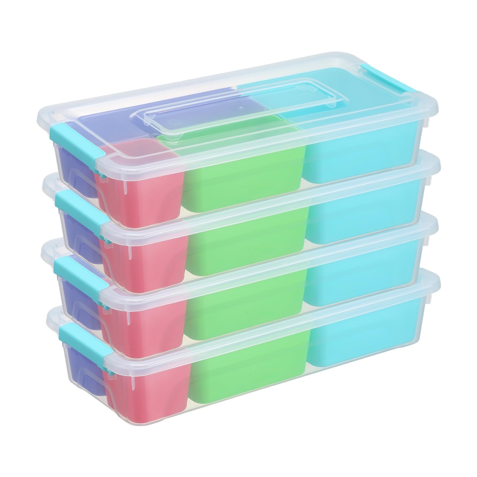 novelinks 4 QT Clear Plastic Dividing Storage Box with 4 Compartments ...