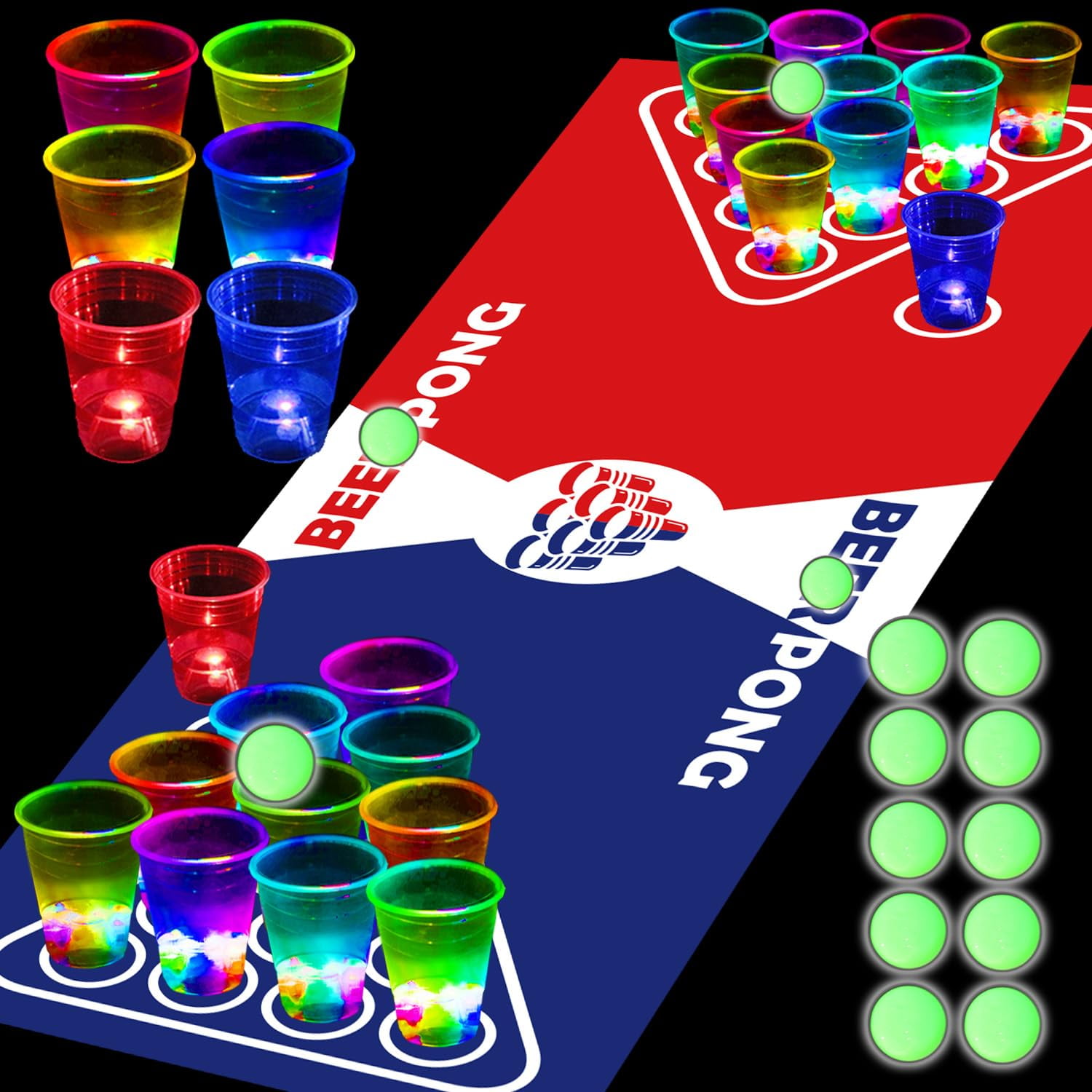 noveltymeme Glowing Pong Table Mat Set Party Beverage Pong Game for ...