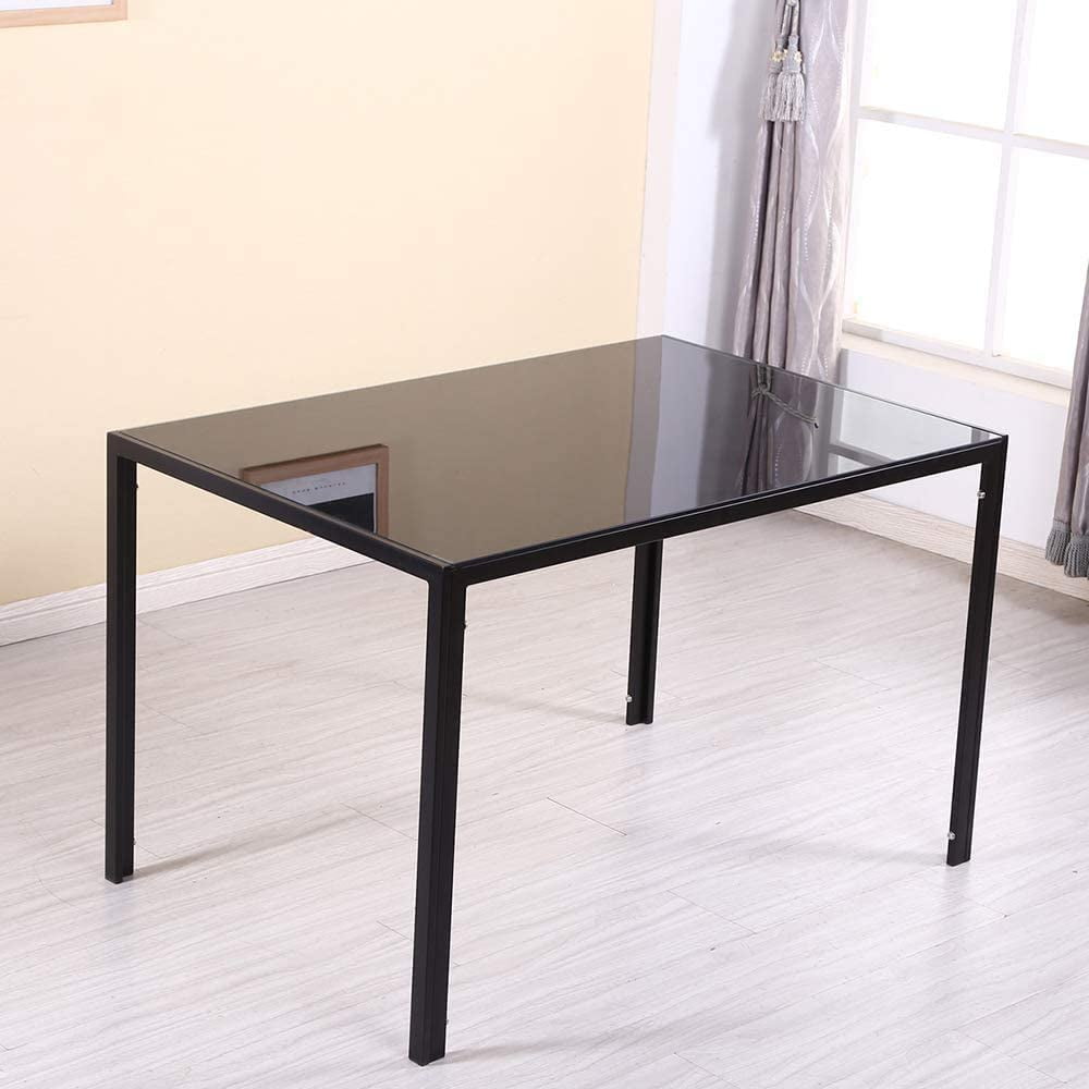 nozama Modern Rectangle Glass Dining Table with Metal Legs Minimalist Kitchen Table with Clear ...