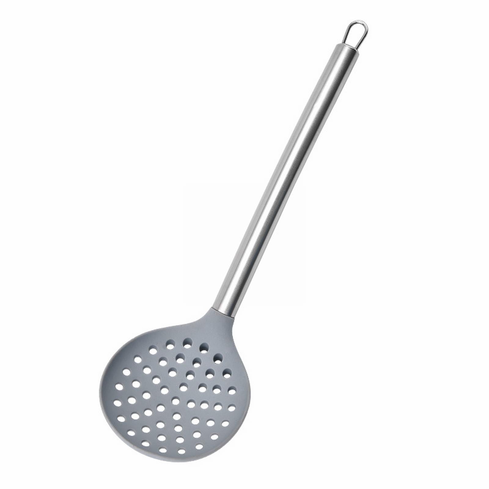 npkgvia Gray,Strainer Spoon Stainless Handle Silicone Slotted Cooking ...