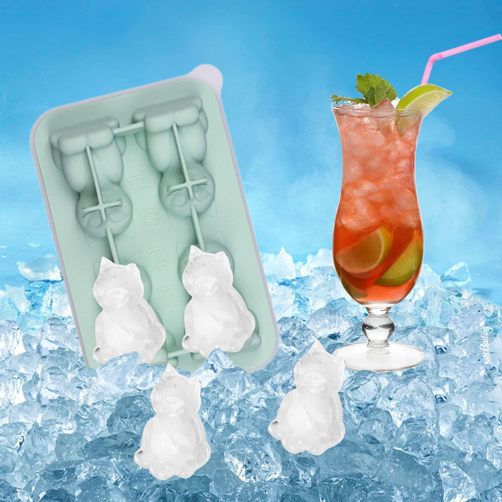 npkgvia Ice Tray,Clearance,3d Cat Shaped Silicone Ice Cube Tray with ...