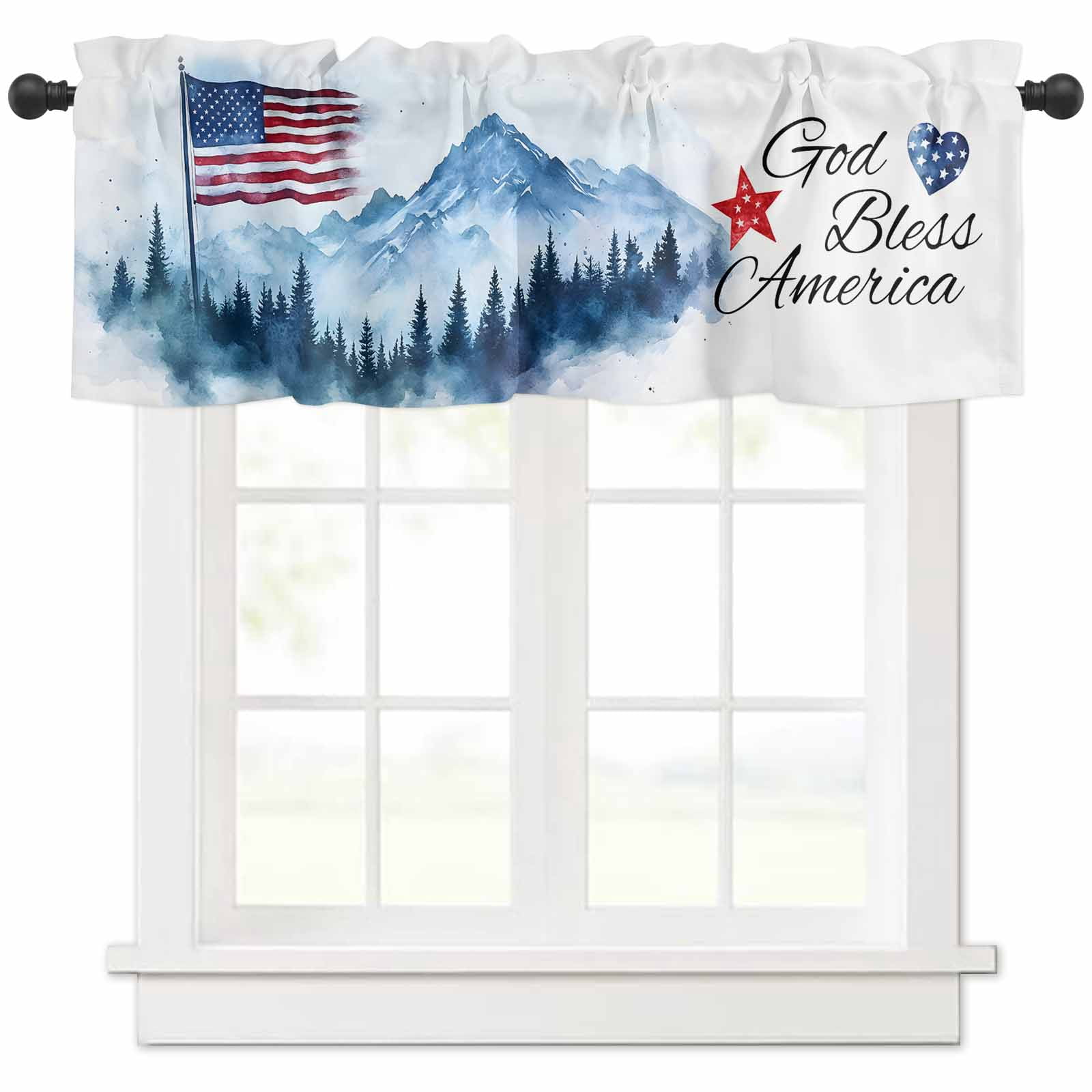 nqOlkjepod 4th of July American Flag Farmhouse Short Window Curtain ...