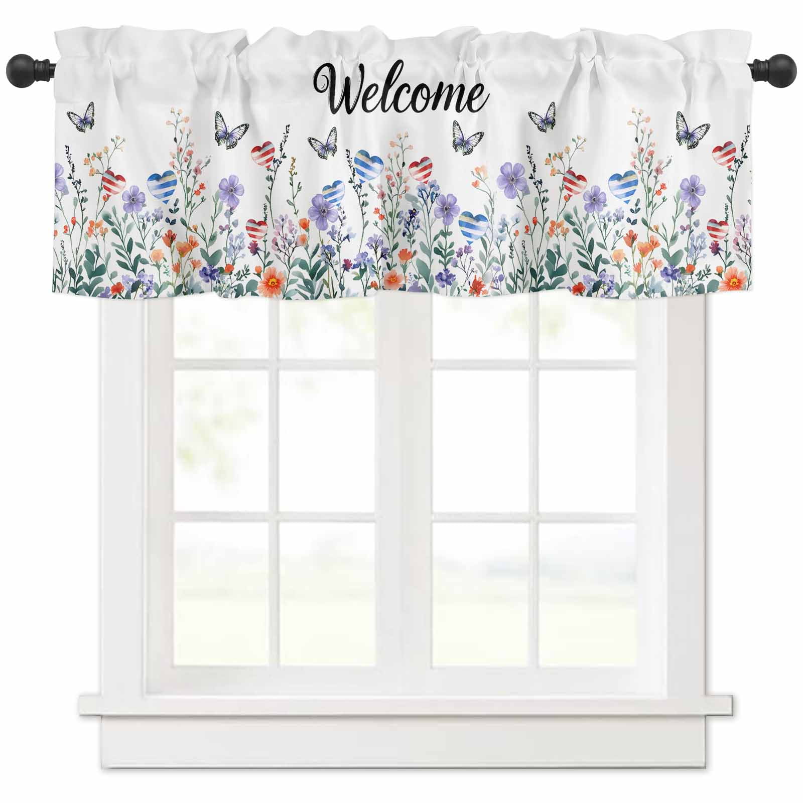 nqOlkjepod 4th of July Botanical Farmhouse Short Window Curtain ...