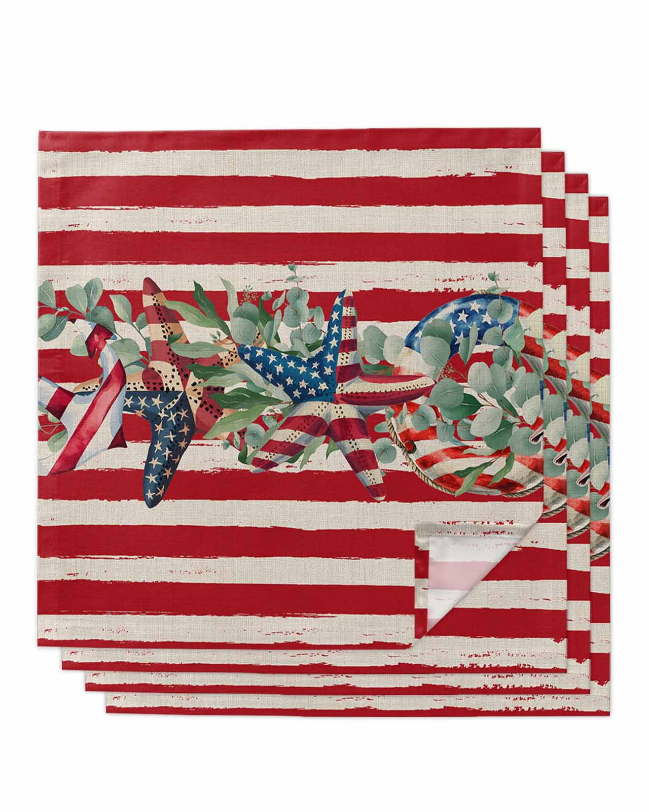 nqOlkjepod 4th of July Cloth Napkins Set of 4 Reusable Dinner Napkins ...